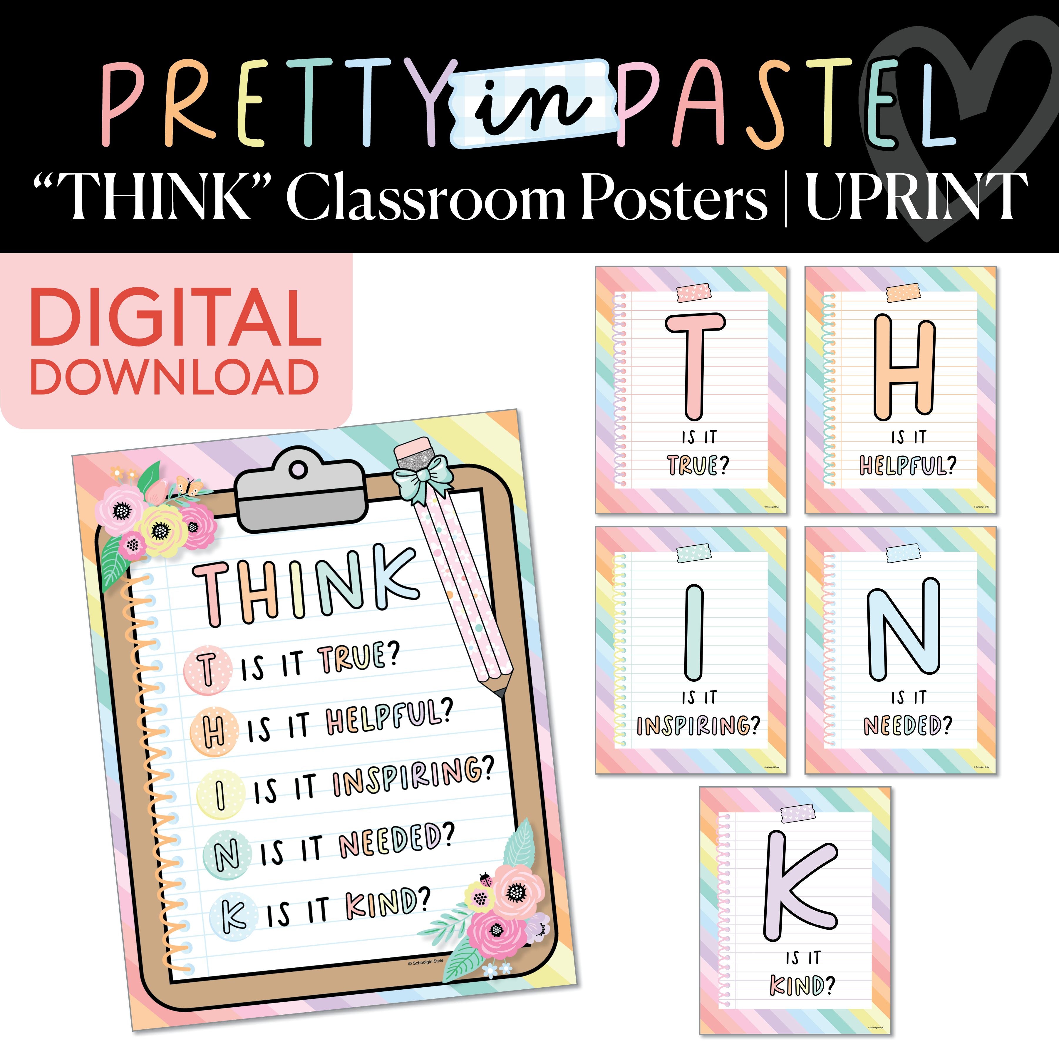 Printable Pastel THINK Classroom Posters | Pretty in Pastel ...