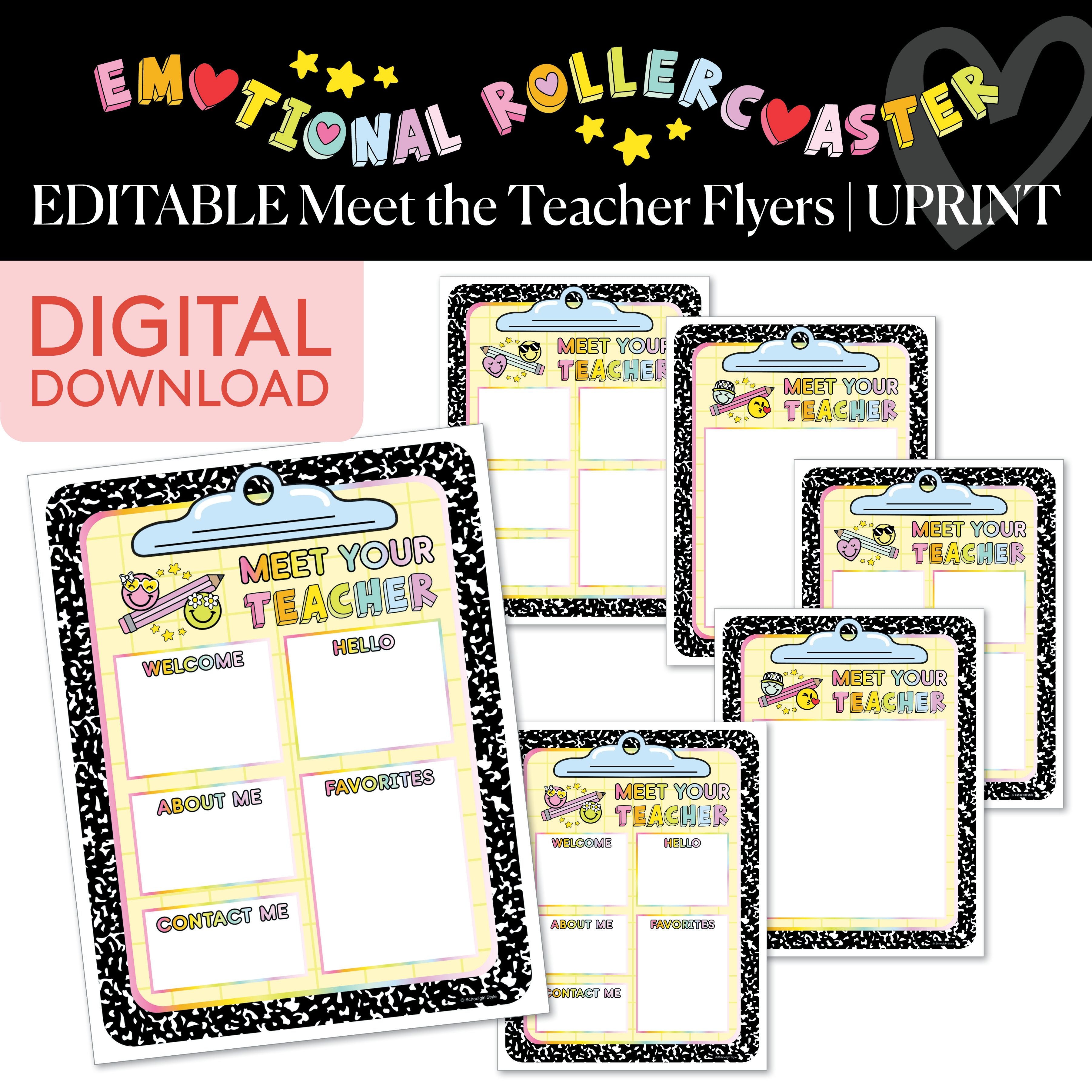 Printable Rainbow Pastel Editable Meet the Teacher Flyers | Emotional ...