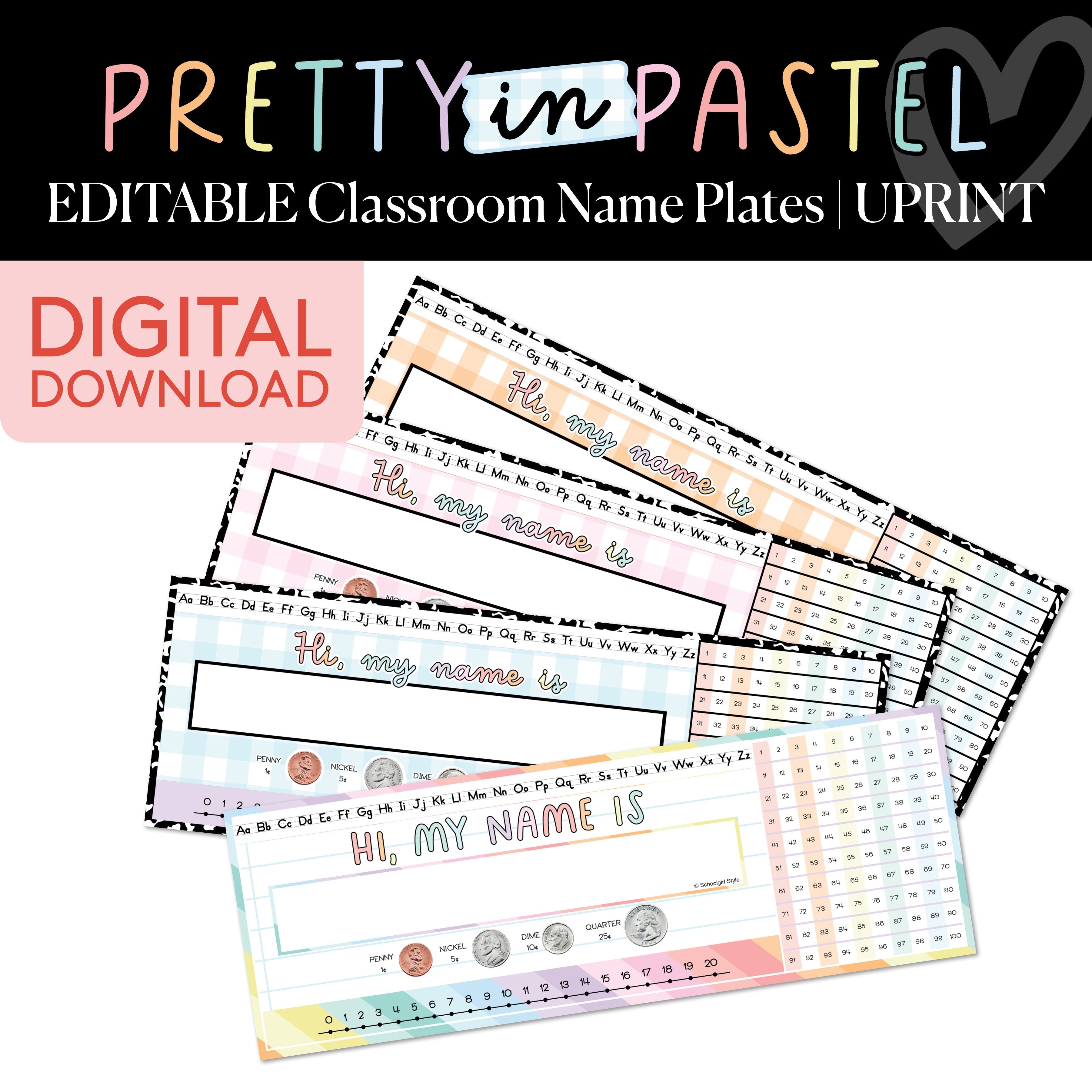 Printable Pastel Editable Classroom Name Plates | Pretty in Pastel ...