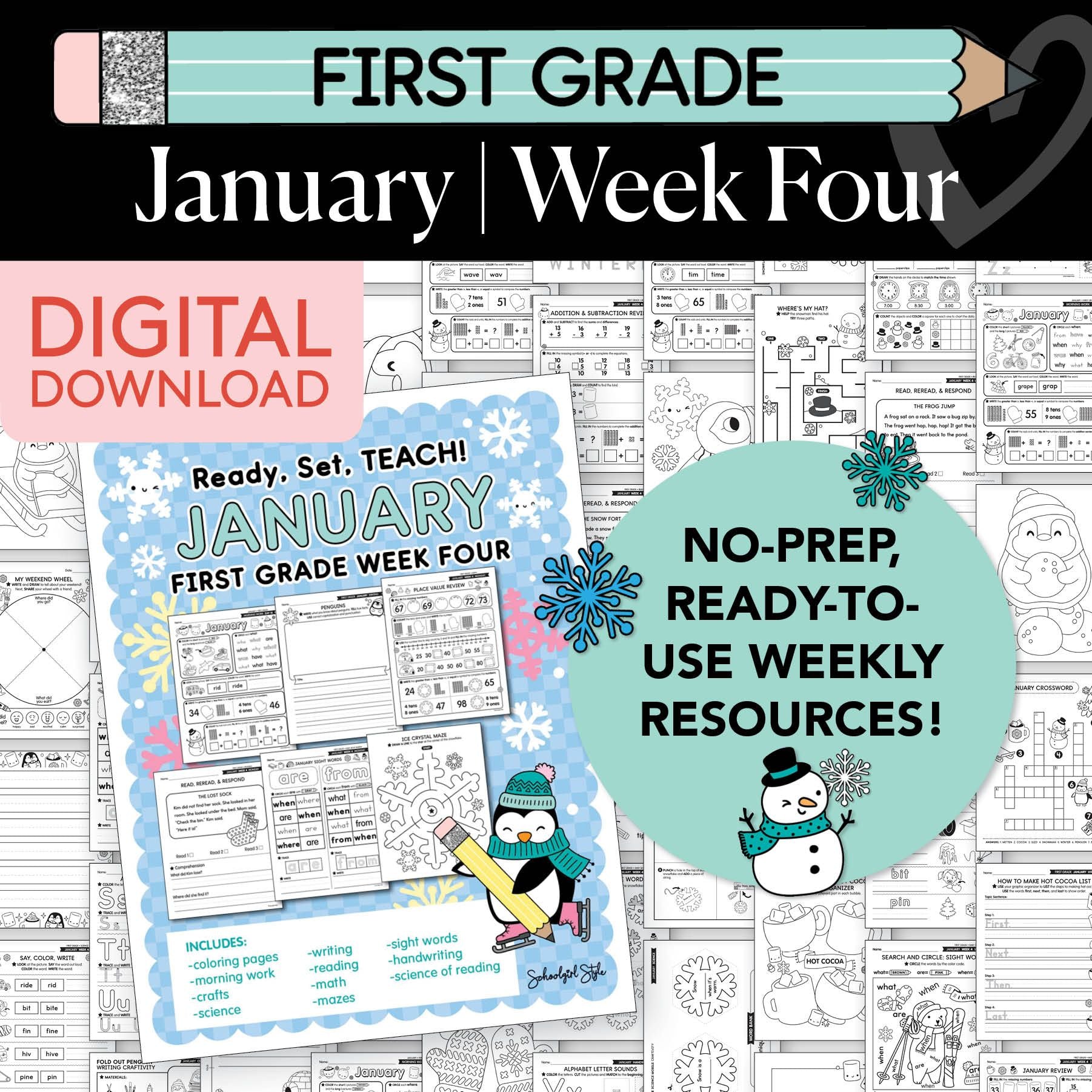 Printable First Grade January Week 4 Resources – Schoolgirl Style