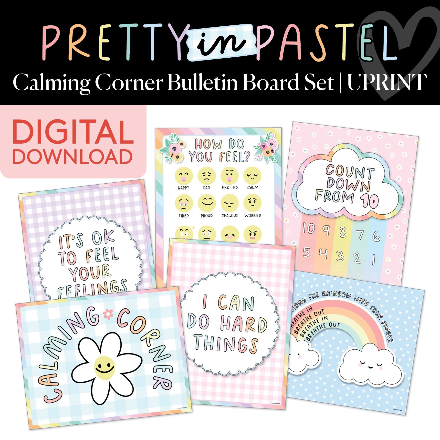 Printable Pastel Calming Corner Bulletin Board Set | Pretty in Pastel ...