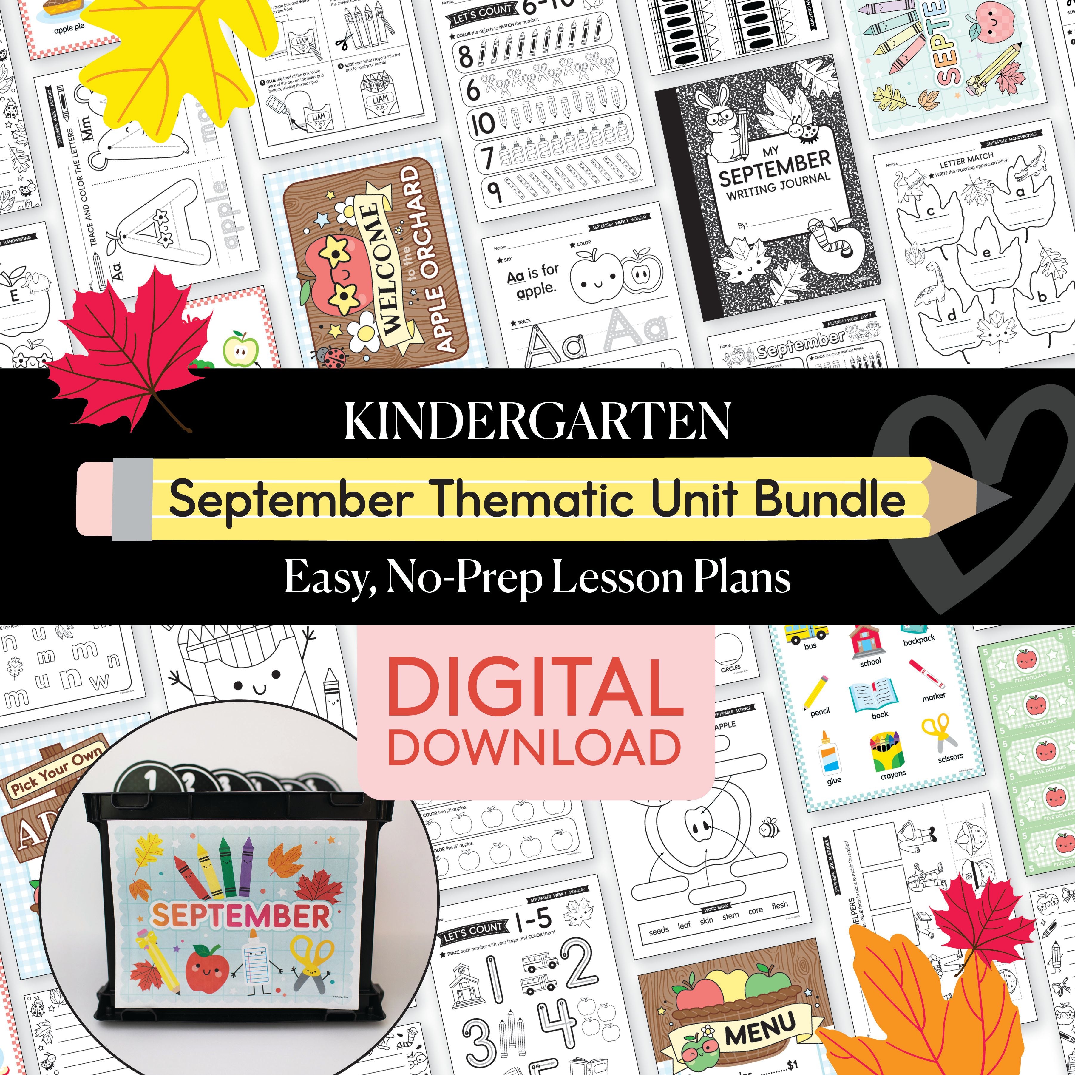 Kindergarten September Thematic Unit Bundle – Schoolgirl Style