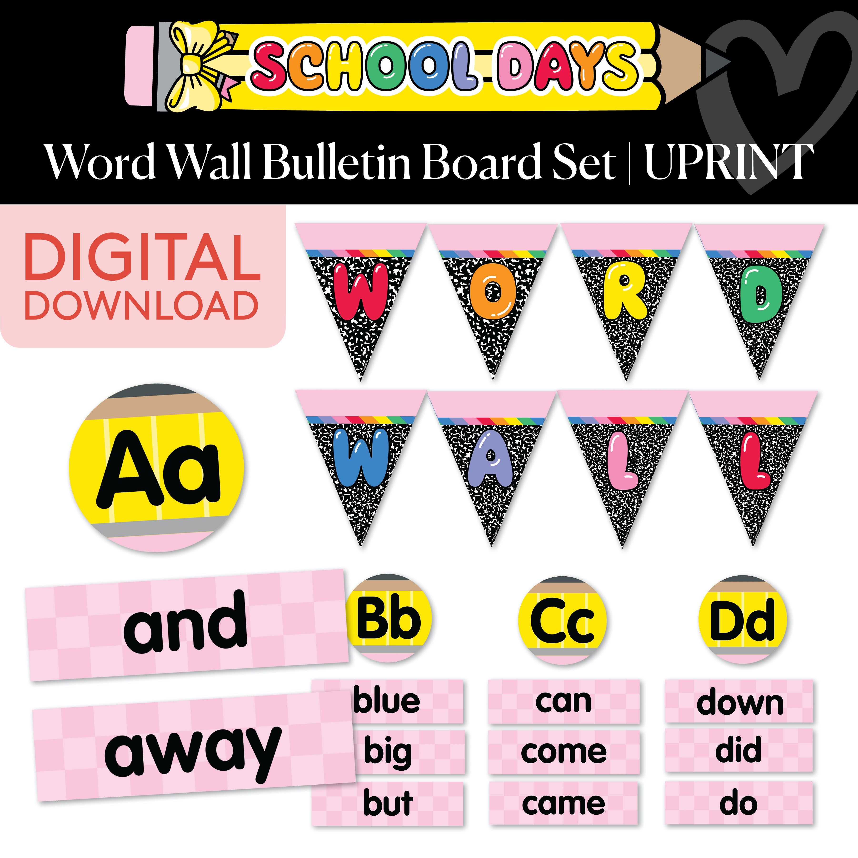 Printable Bright Rainbow Word Wall Bulletin Board Set | School Days ...