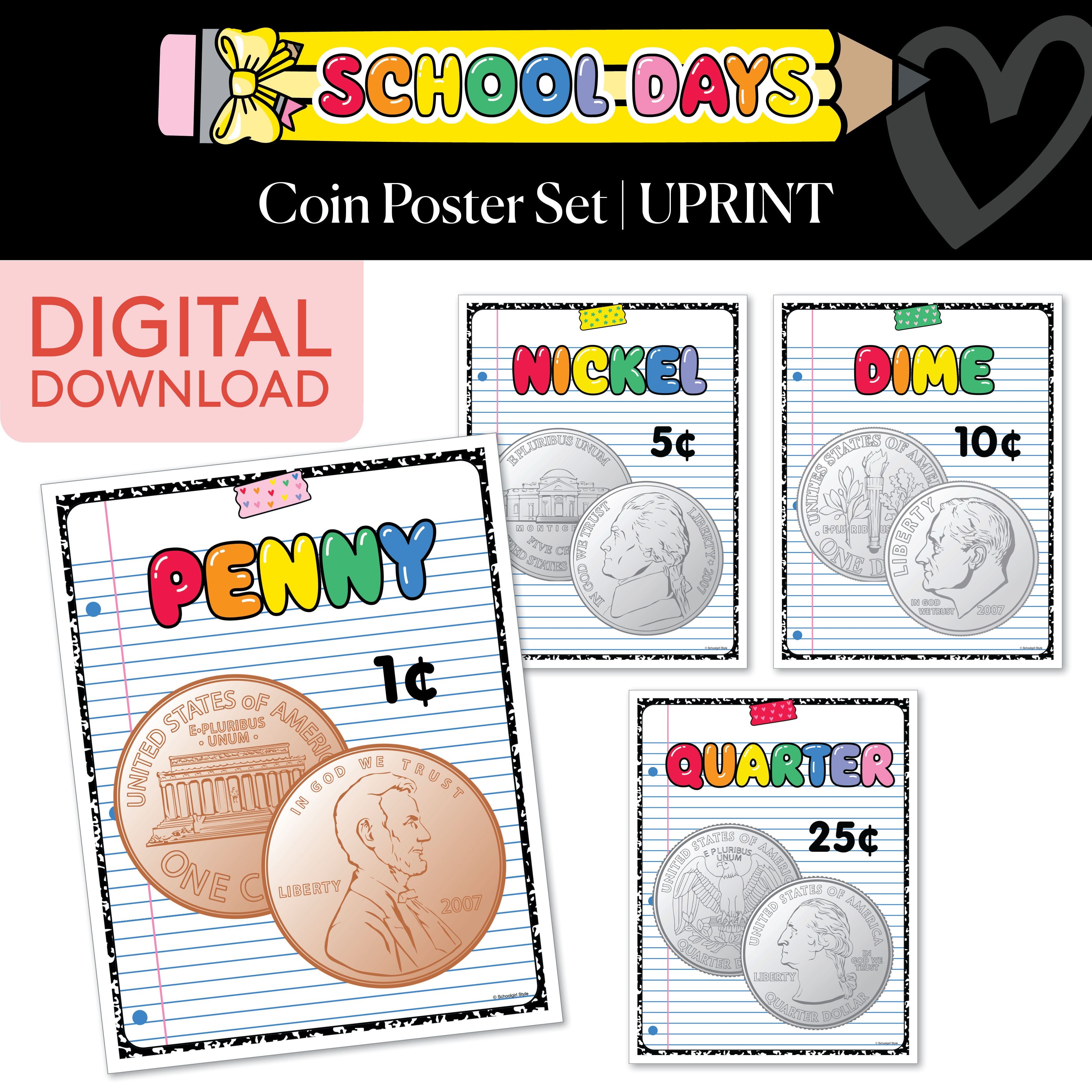 Printable Bright Rainbow Coin Poster Set | School Days – Schoolgirl Style