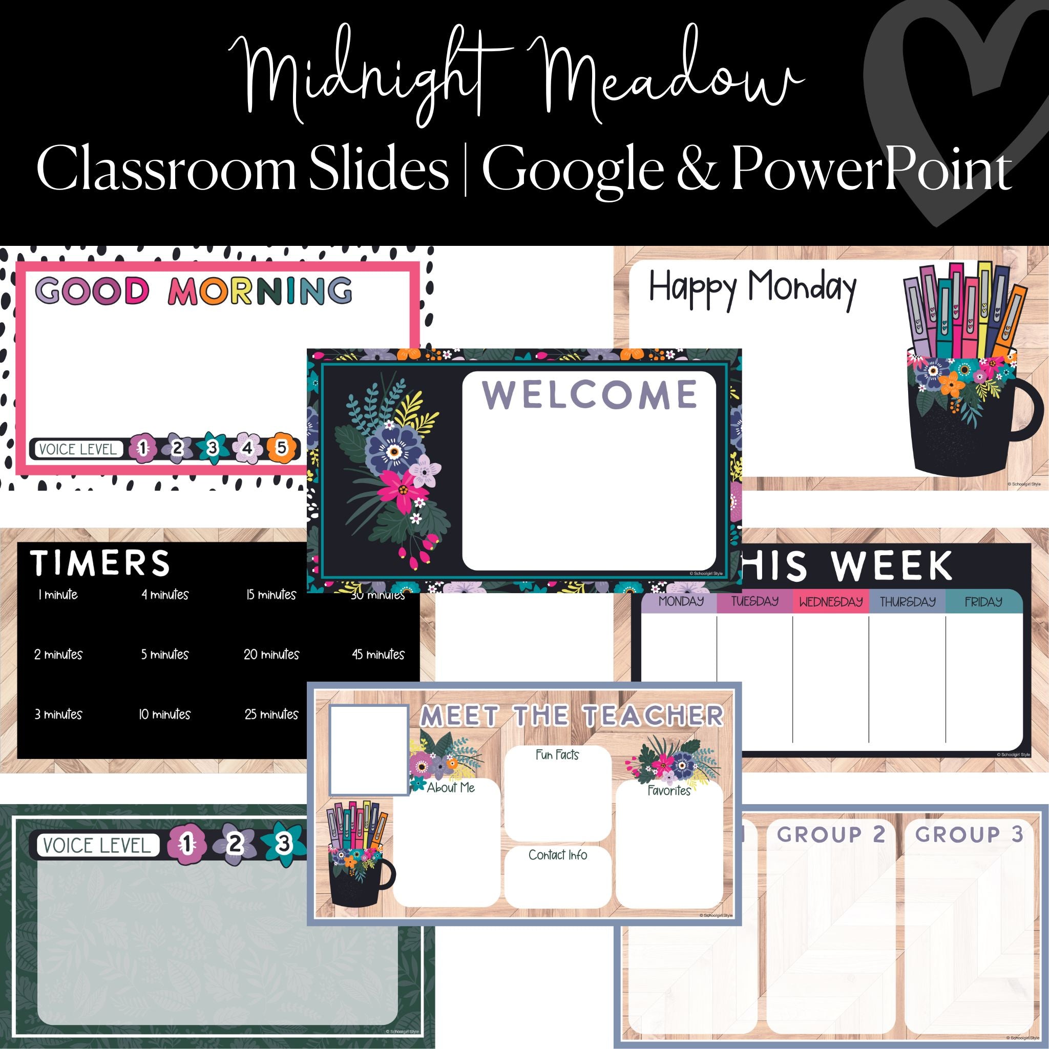 Google Classroom Slides | Midnight Meadow | Printable Classroom Decor ...