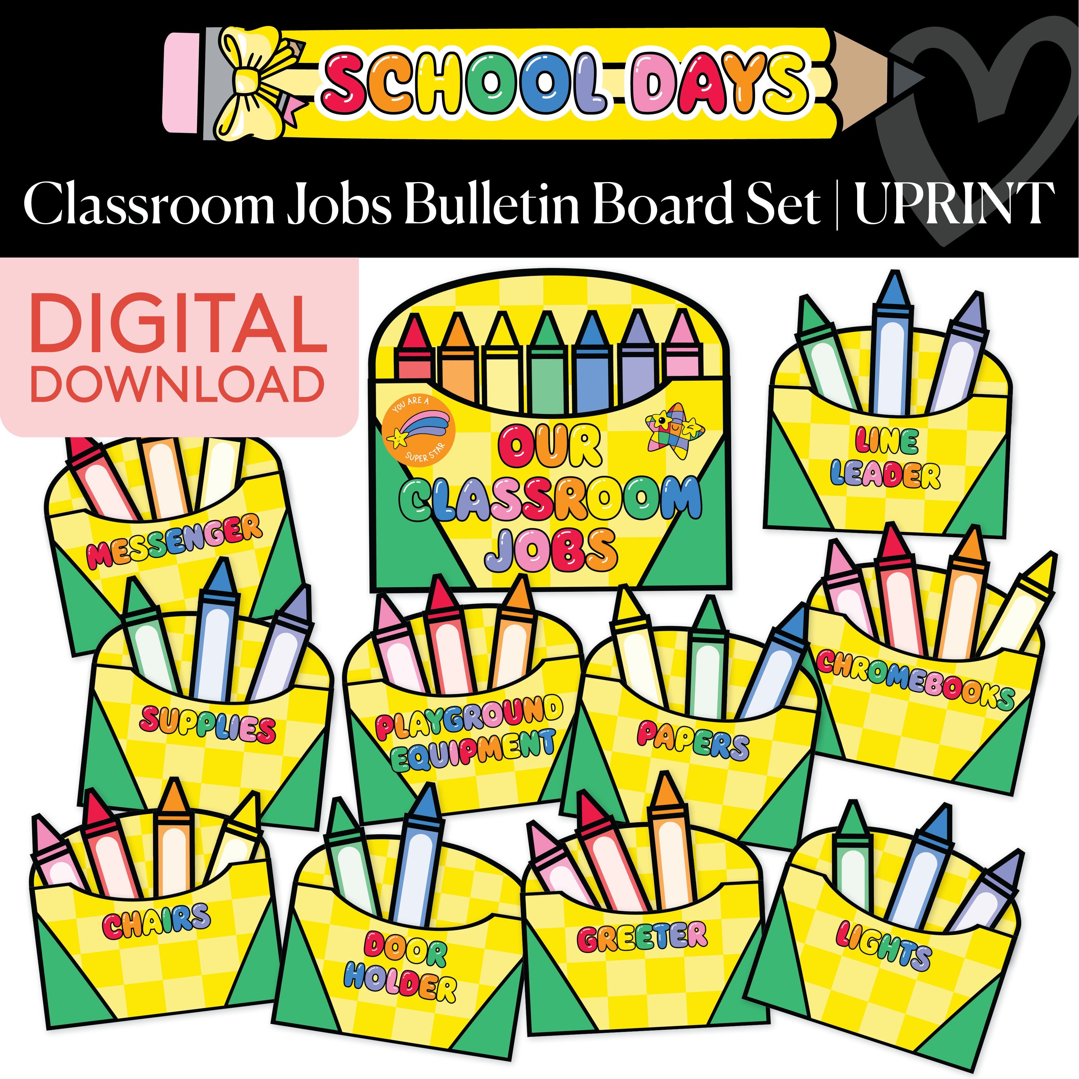 Printable Bright Rainbow Classroom Jobs Bulletin Board Set | School Da ...