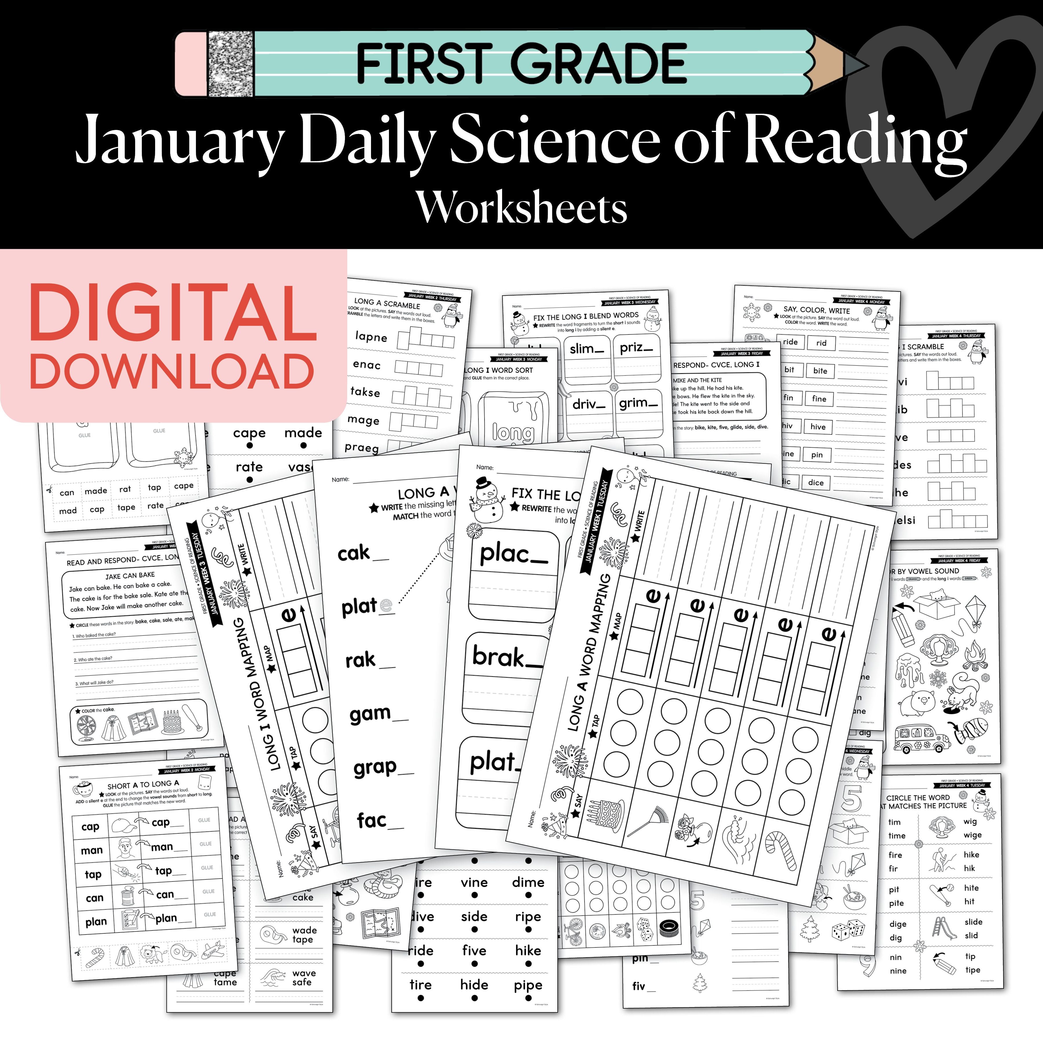Printable First Grade January Daily Science of Reading – Schoolgirl Style