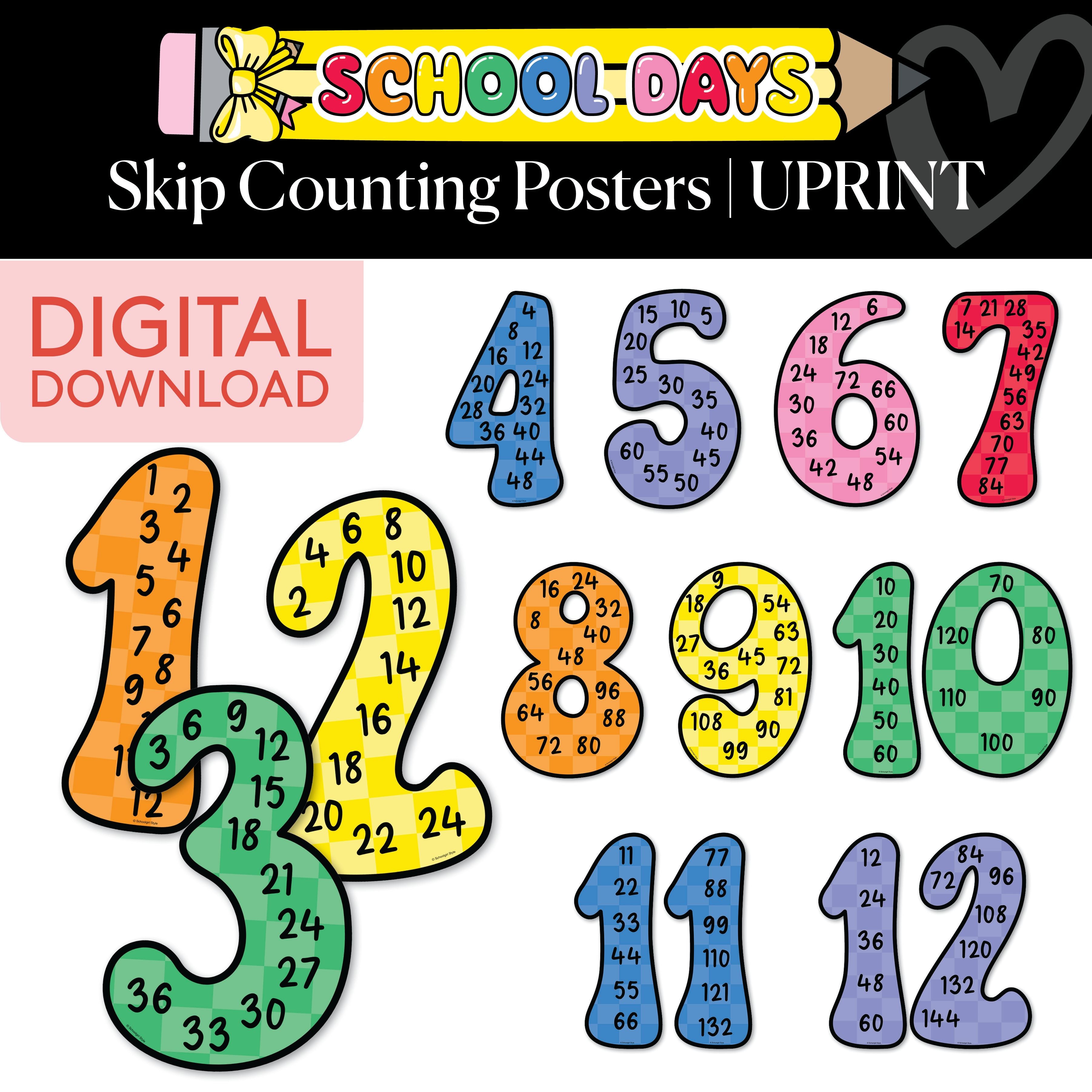 Printable Bright Rainbow Skip Counting Posters | School Days ...