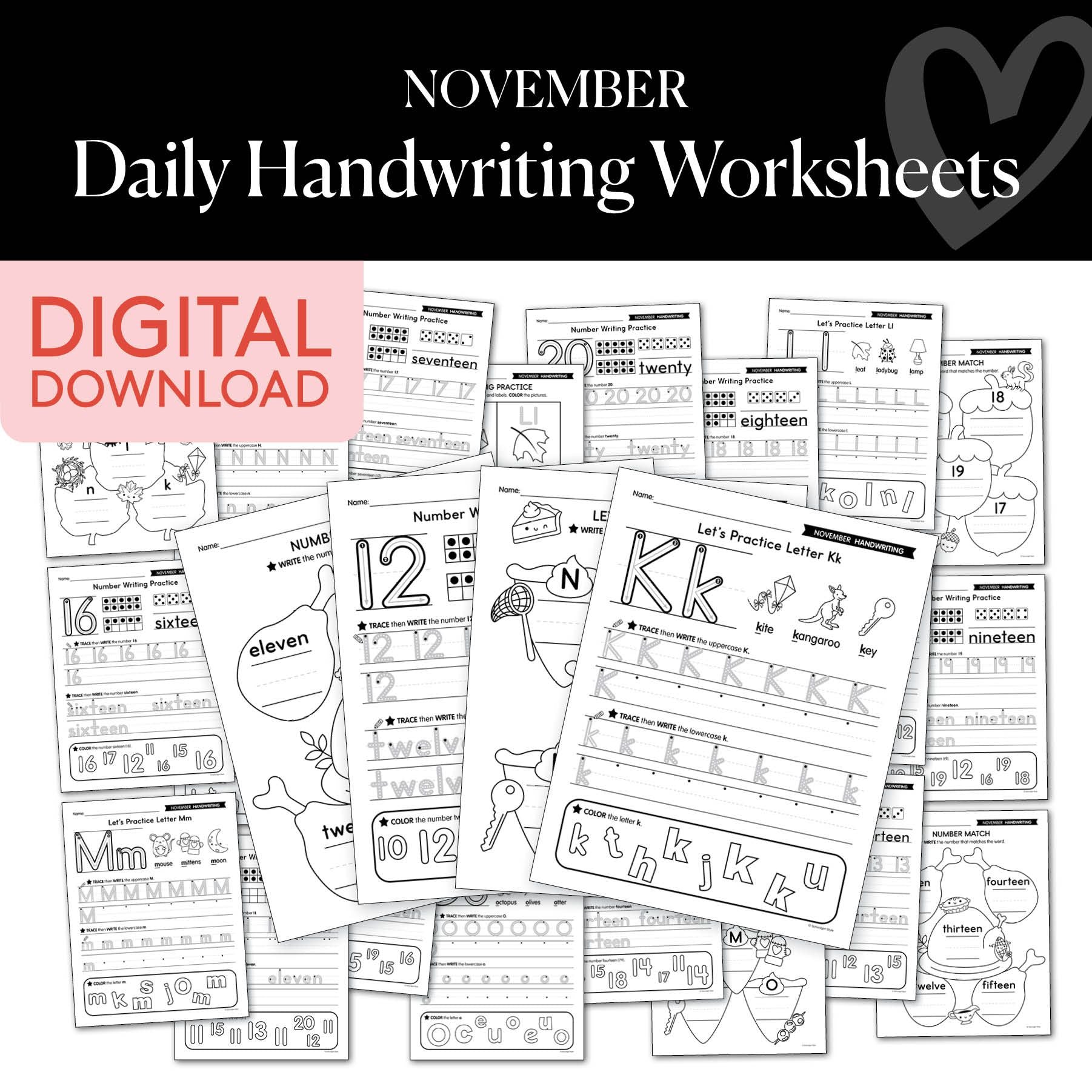 Printable November Daily Handwriting – Schoolgirl Style