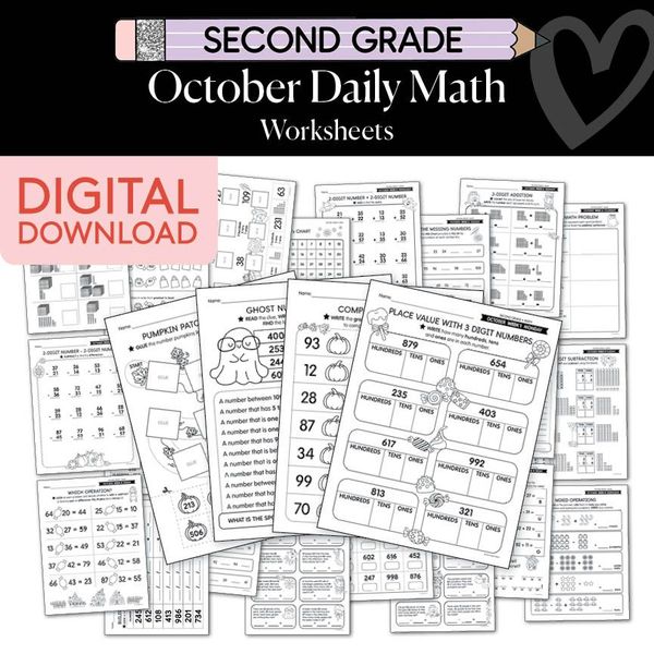 Printable Second Grade October Daily Math Worksheets – Schoolgirl Style