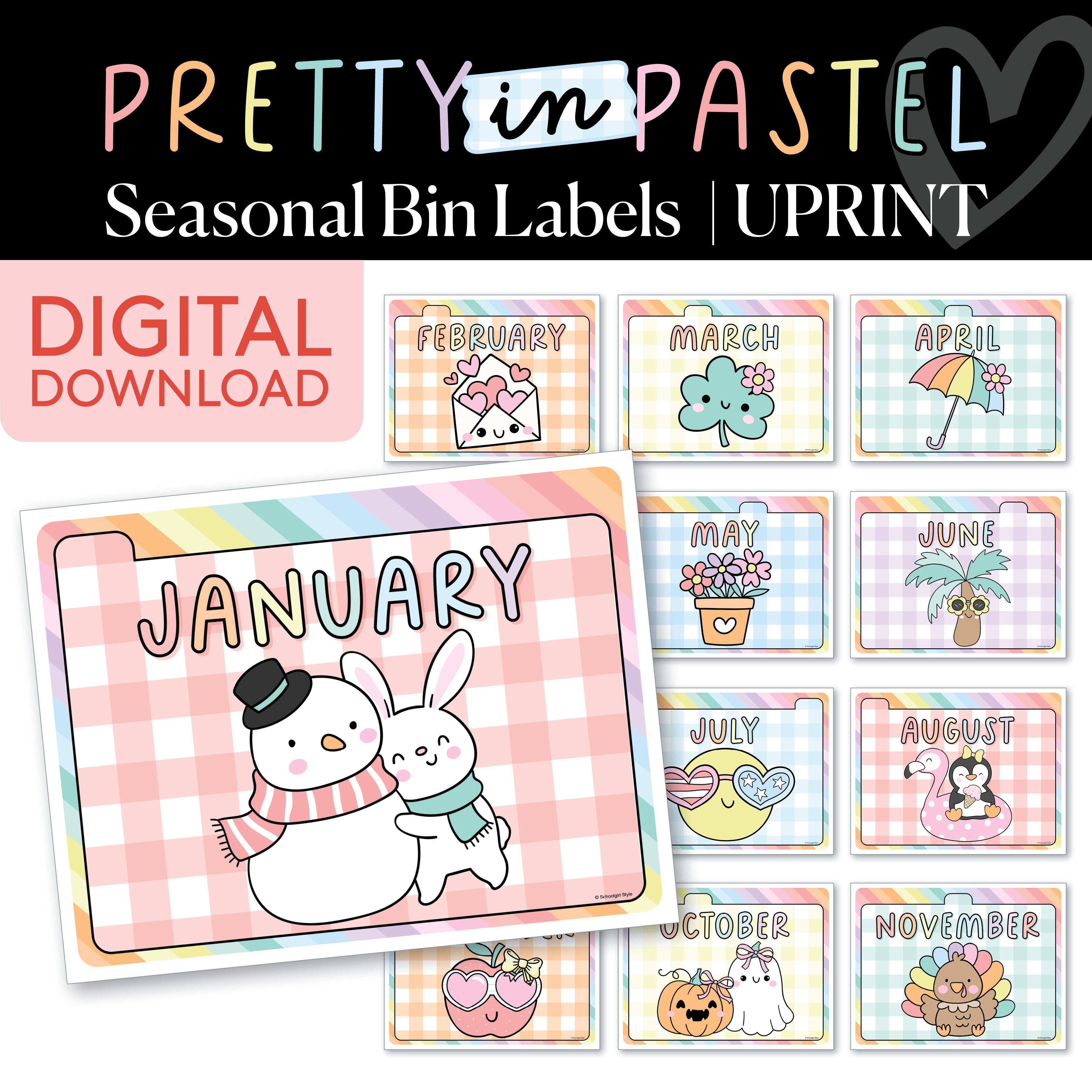 Printable Pastel Monthly Bin Labels | Pretty in Pastel – Schoolgirl Style