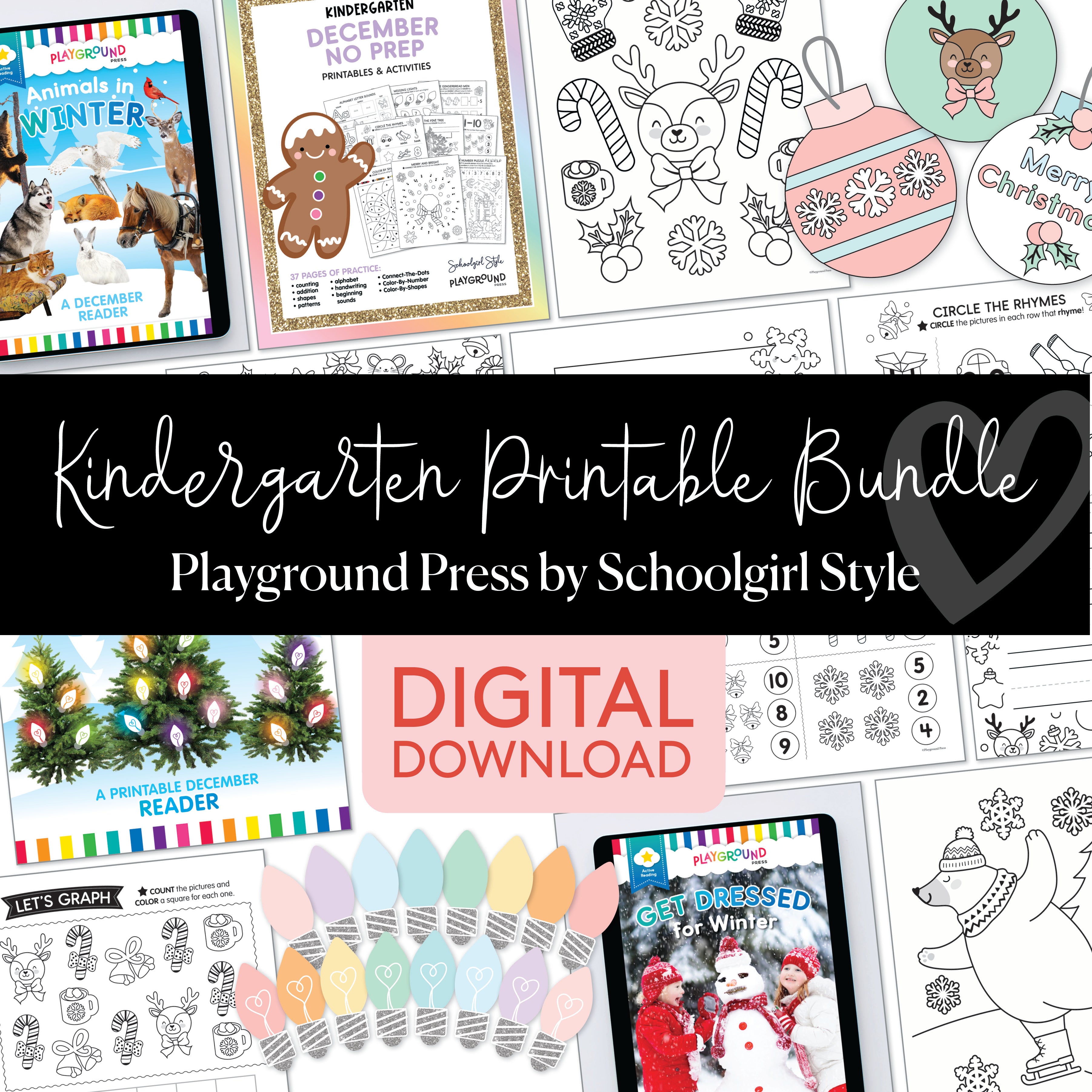 Kindergarten December Complete No Prep Printable Bundle – Schoolgirl Style