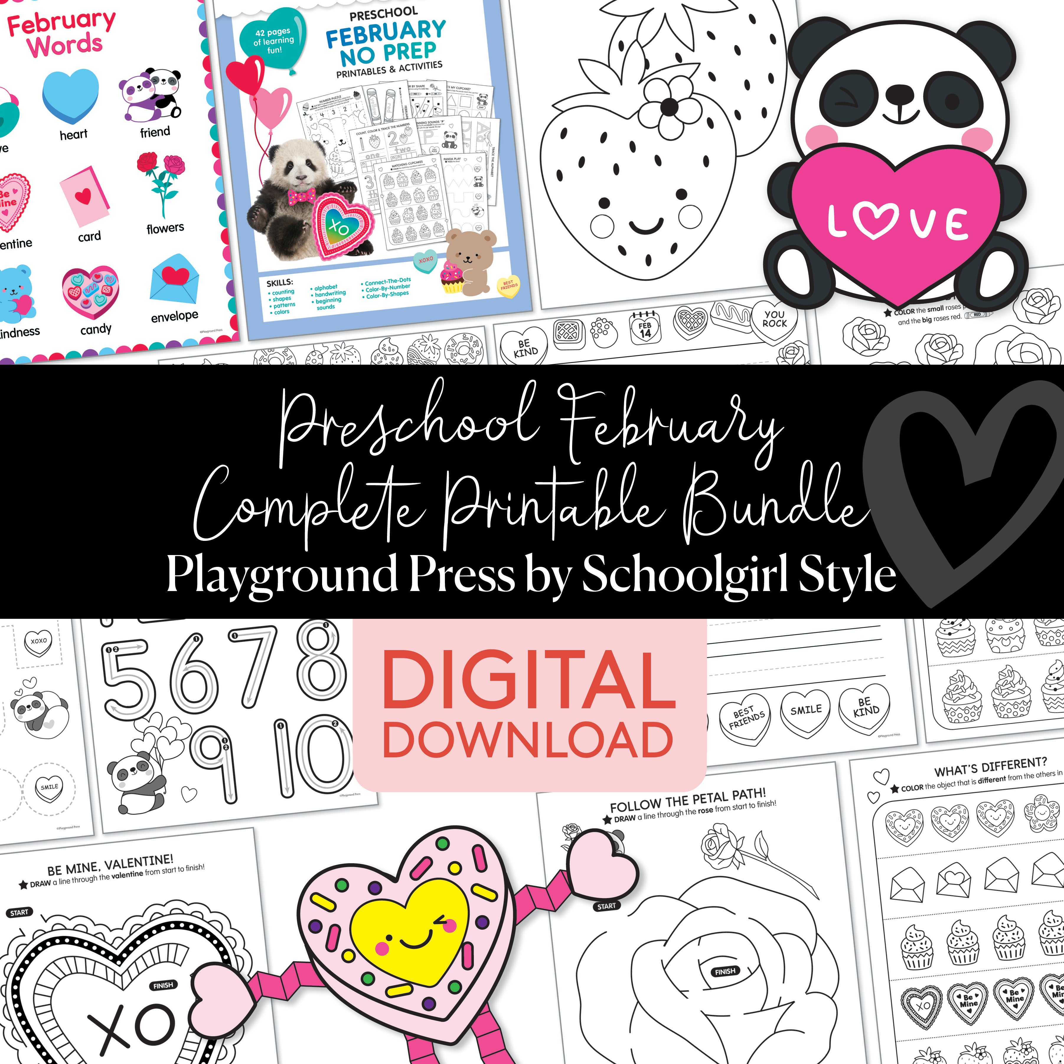 Preschool February Complete Printable Bundle – Schoolgirl Style