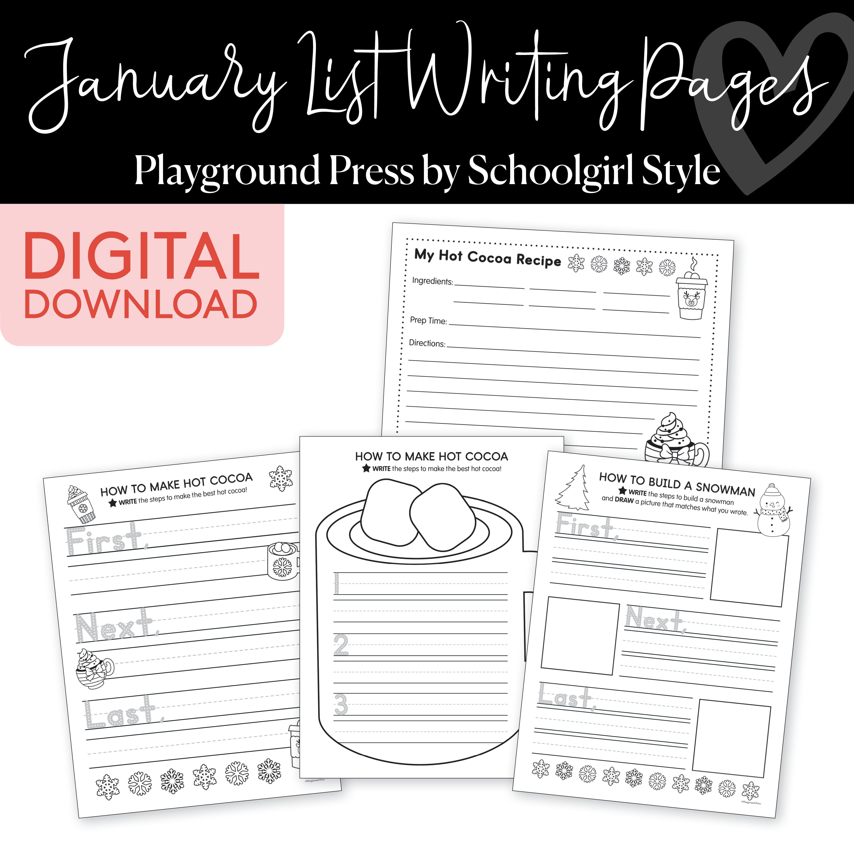 January List Writing Pages – Schoolgirl Style