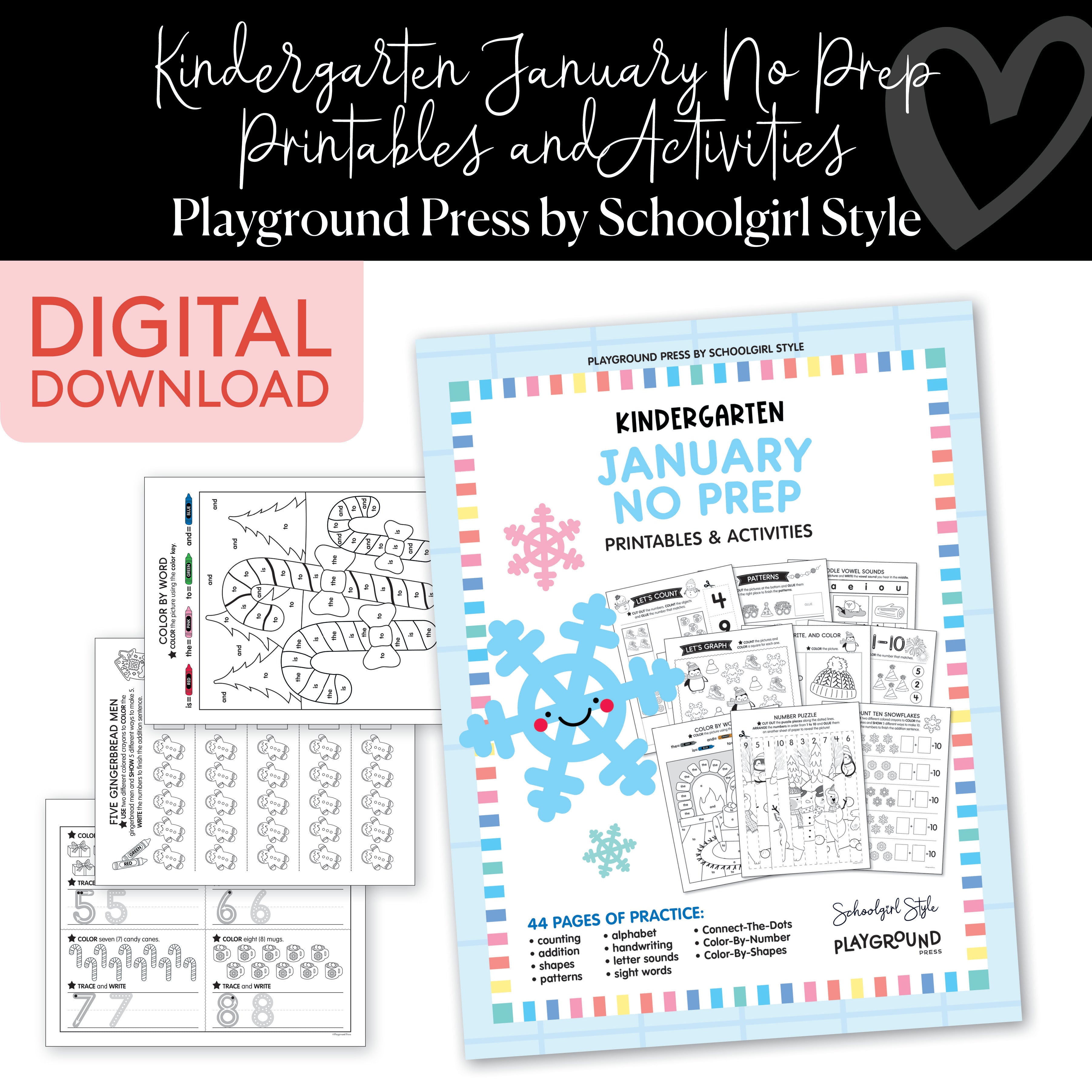 Kindergarten January No Prep Printables & Activities – Schoolgirl Style