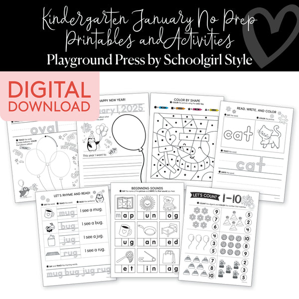 Kindergarten January No Prep Printables & Activities – Schoolgirl Style