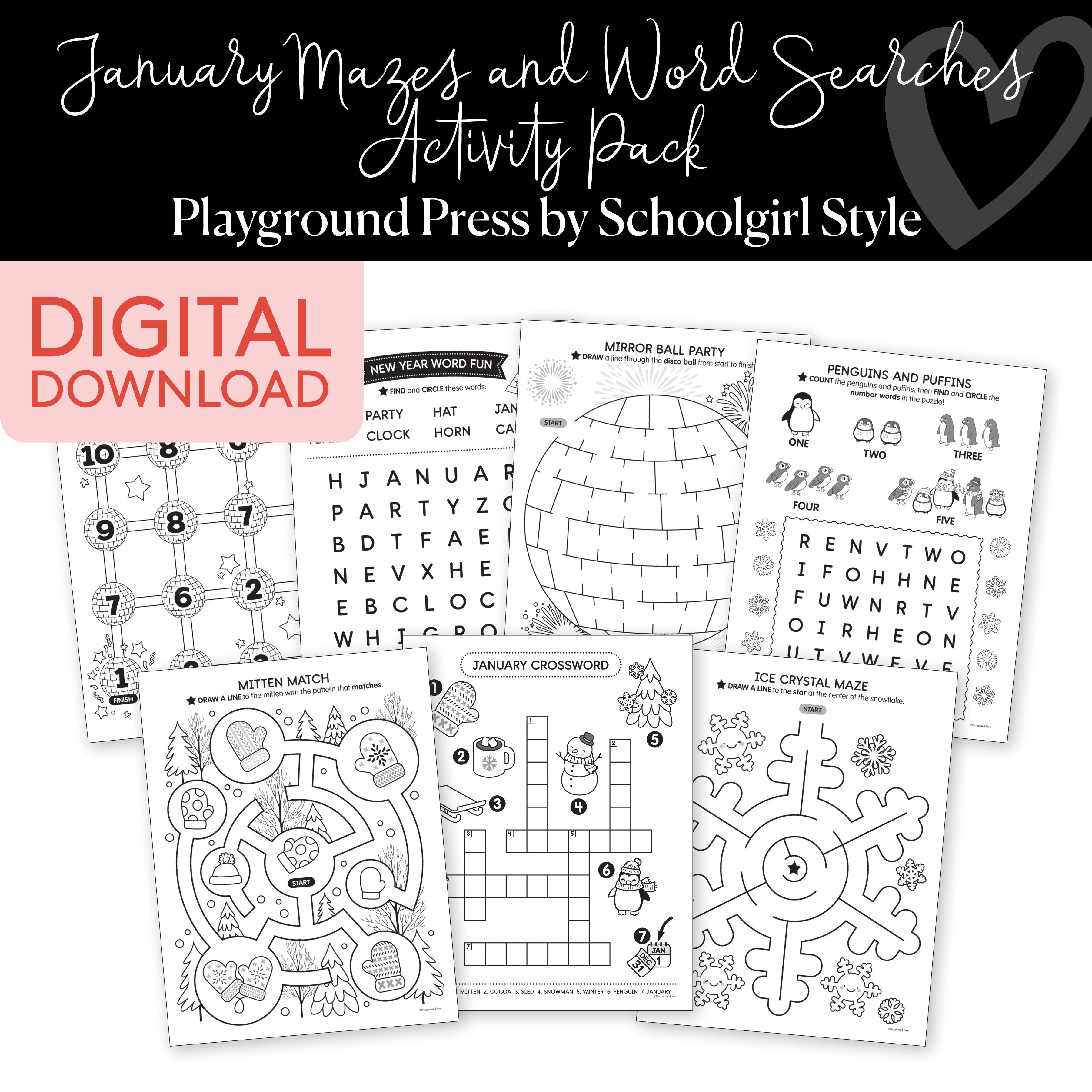 January Mazes and Word Searches Activity Pack – Schoolgirl Style