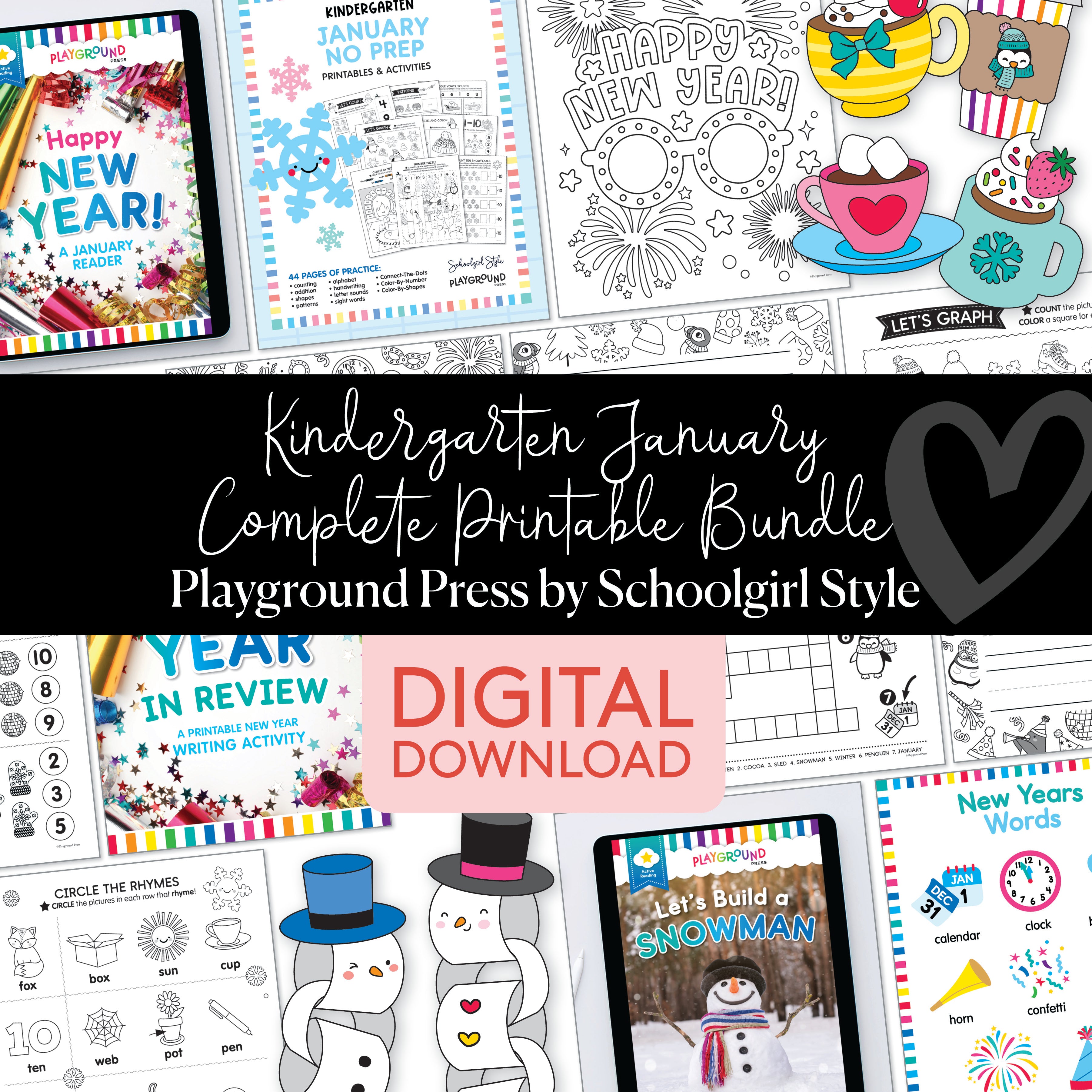 Kindergarten January Complete No Prep Printable Bundle – Schoolgirl Style