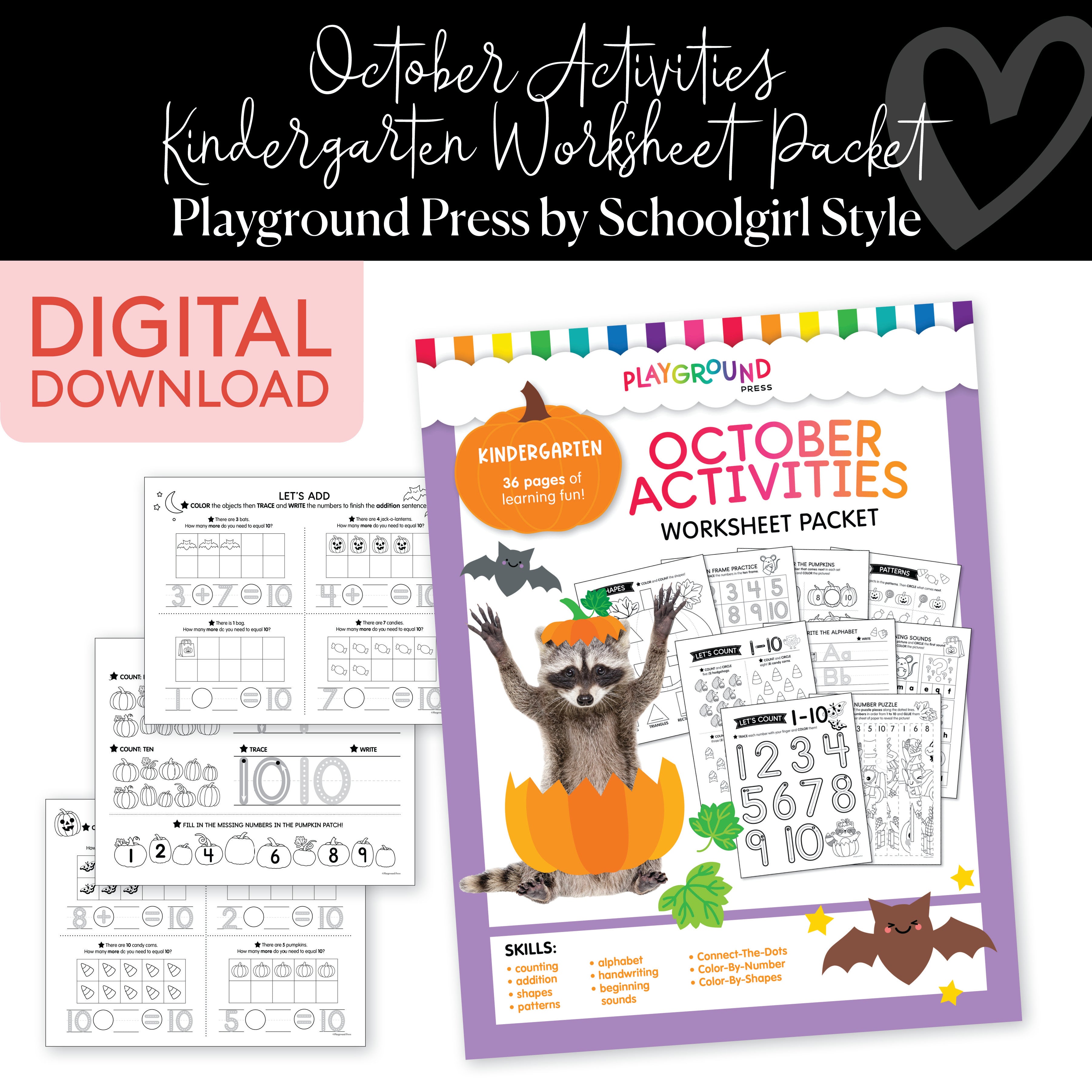 October Kindergarten No Prep Printables & Activities – Schoolgirl Style