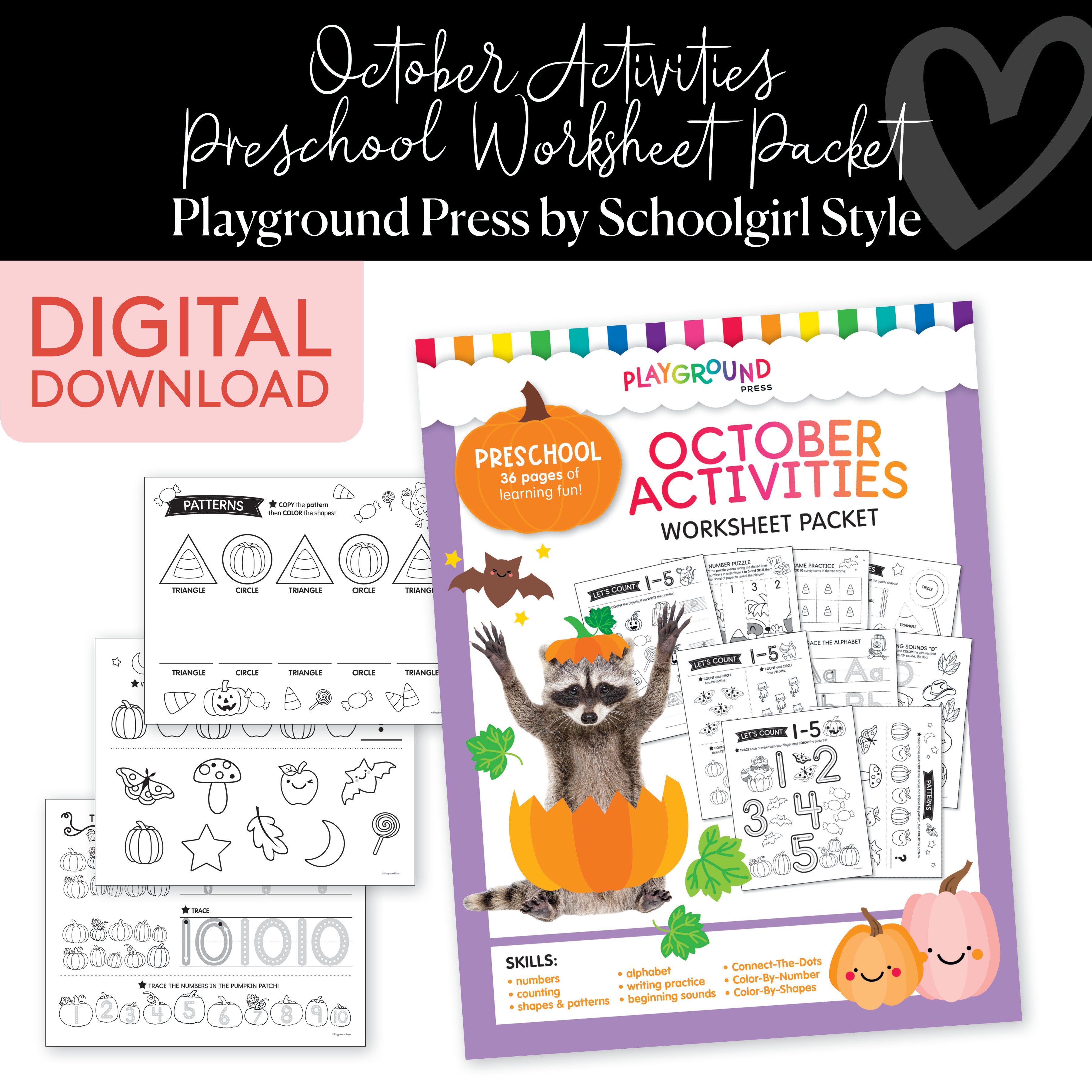 October Preschool No Prep Printables & Activities – Schoolgirl Style