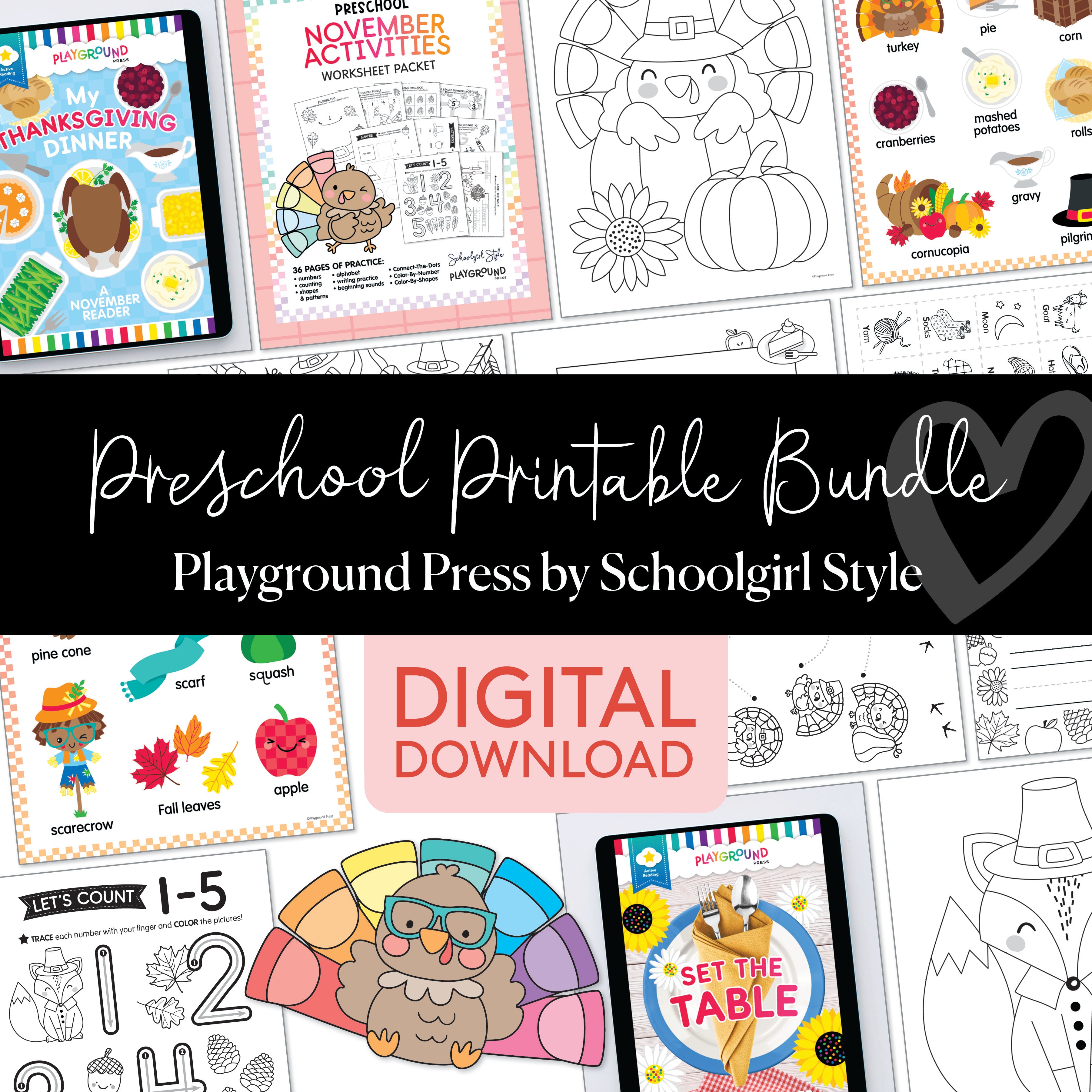 Preschool November No Prep Printables & Activities – Schoolgirl Style