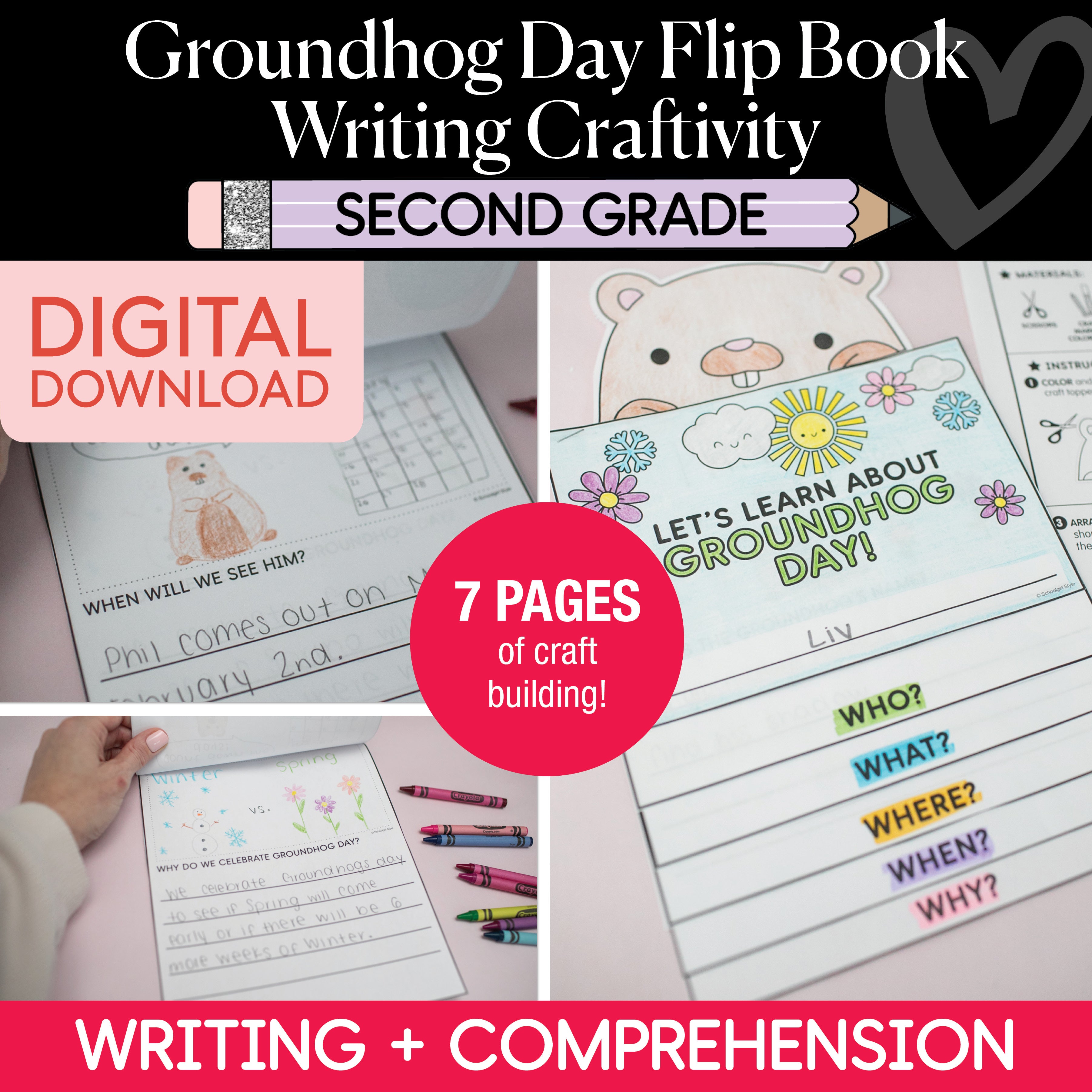 Printable February Groundhog Day Flip Book Craftivity – Schoolgirl Style
