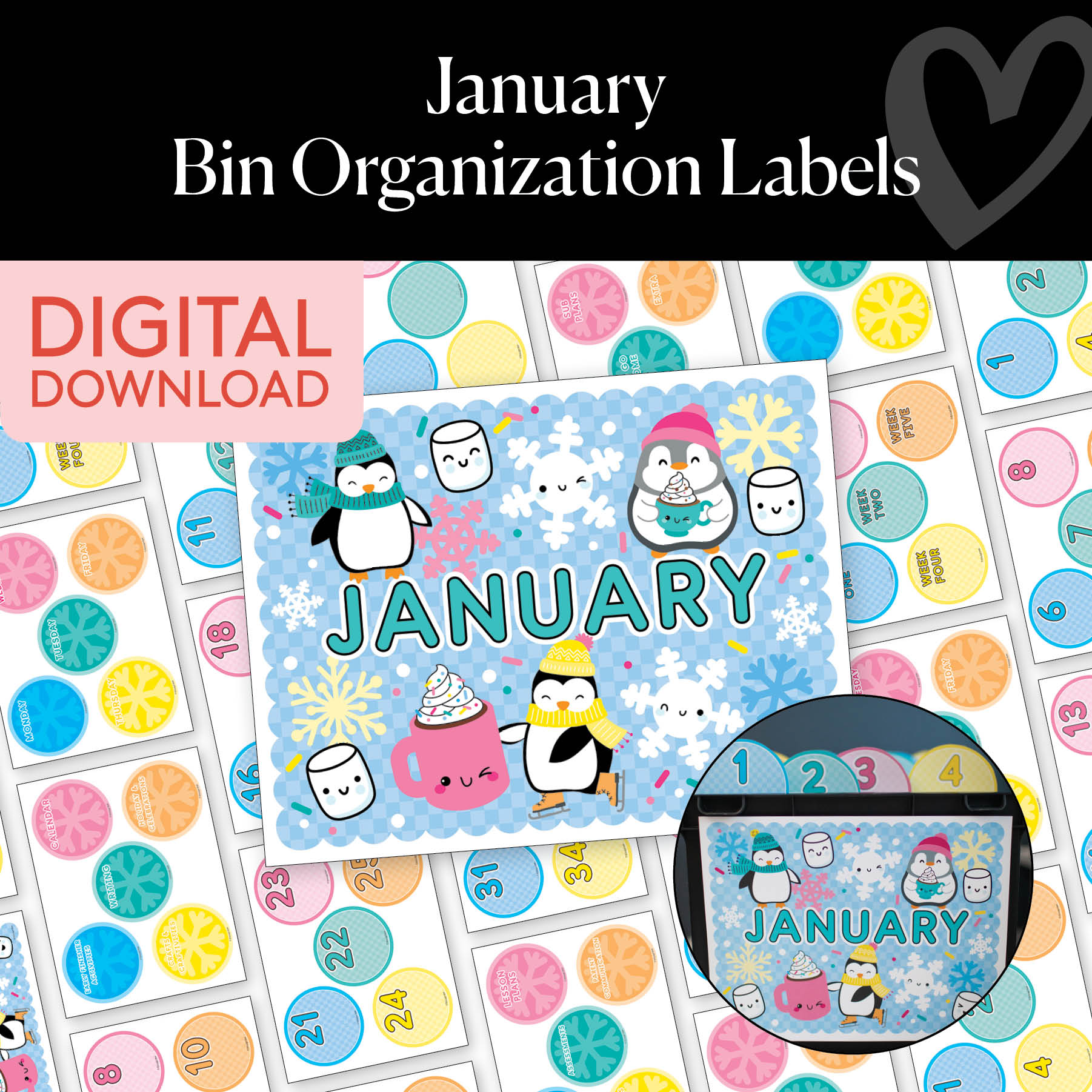 Printable January Bin Organization Labels – Schoolgirl Style