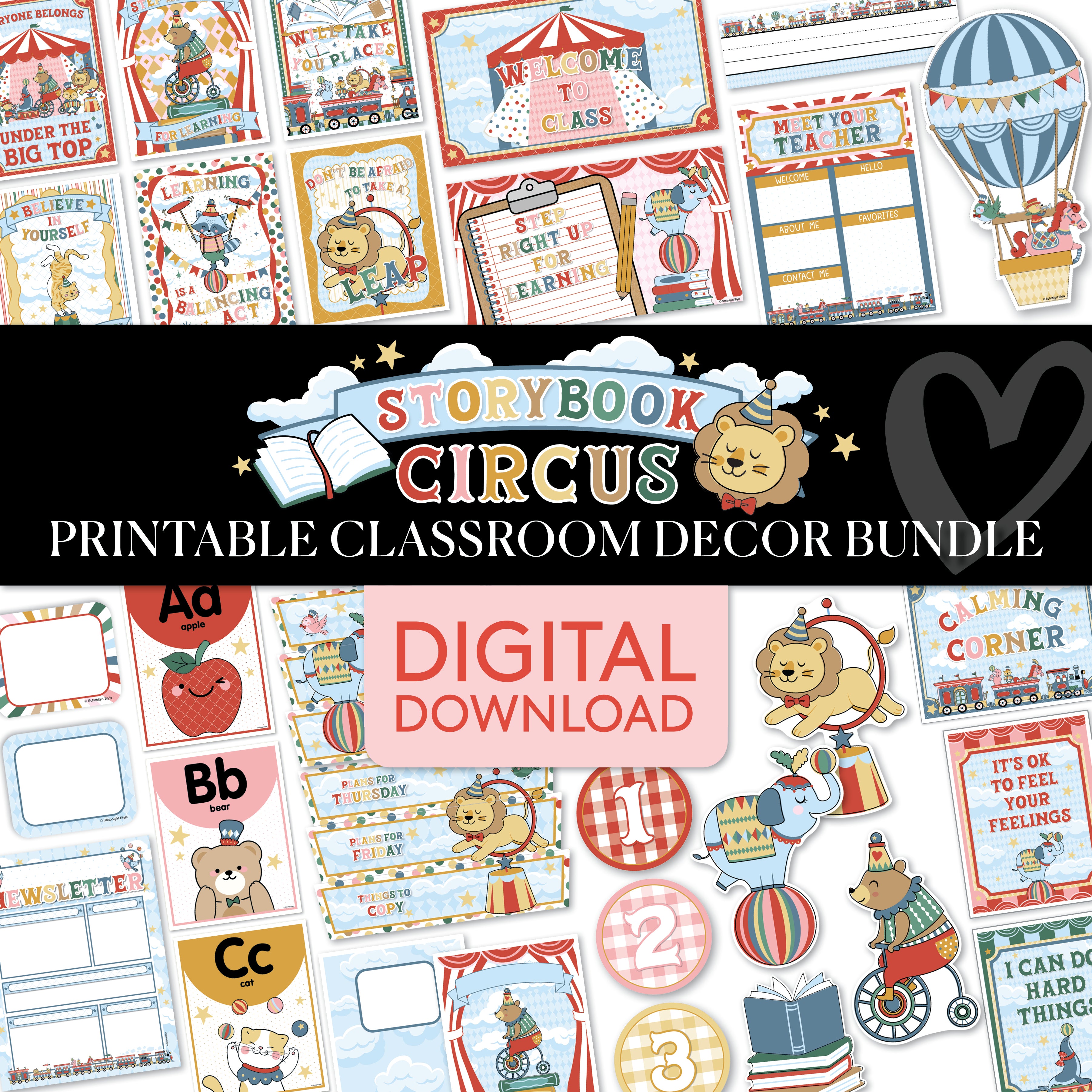 Storybook Circus Full Printable Classroom Decor Bundle – Schoolgirl Style