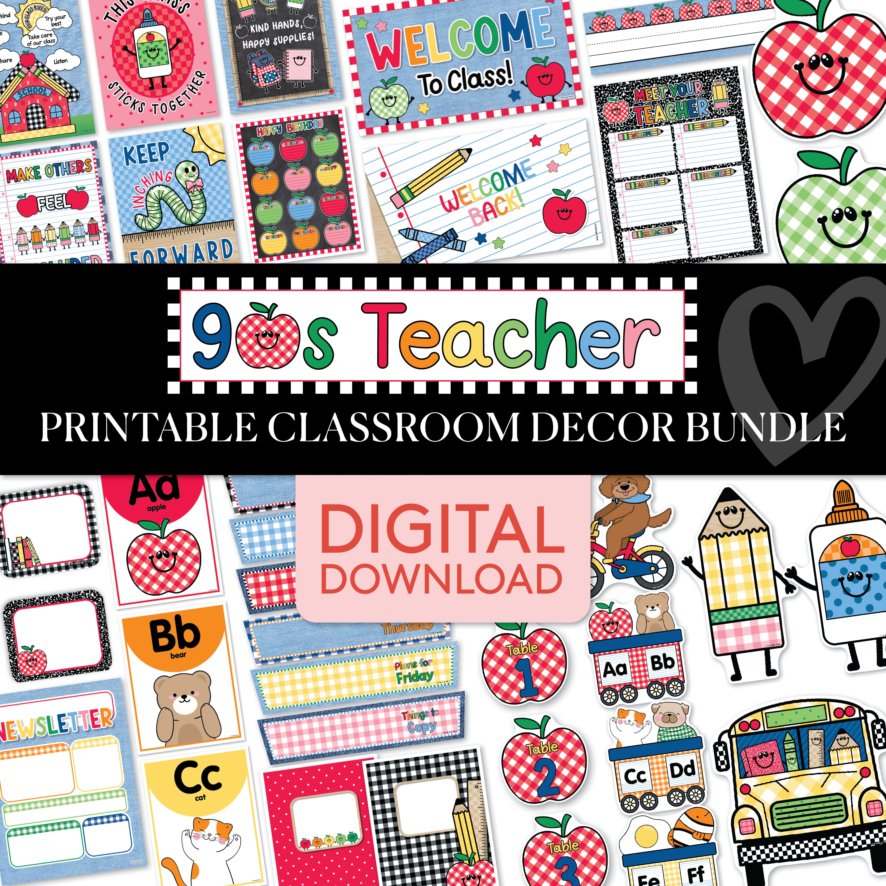 90s Teacher Full Printable Classroom Decor Bundle – Schoolgirl Style