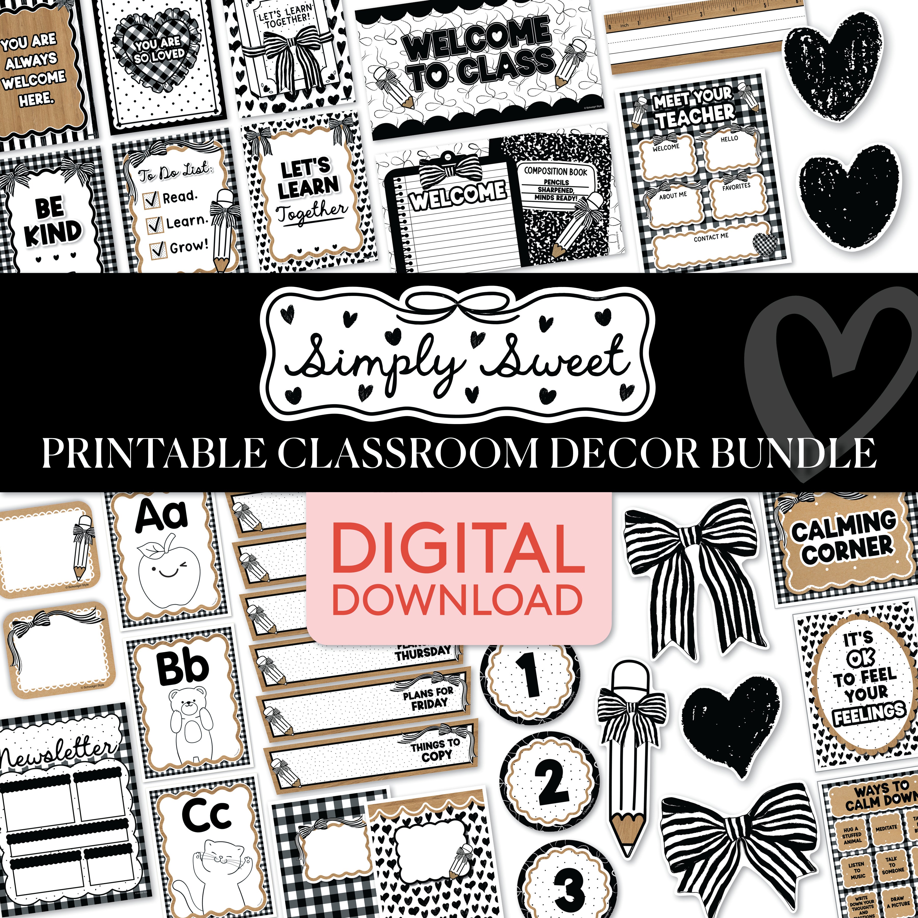 Simply Sweet Black and White Full Printable Classroom Decor Bundle ...