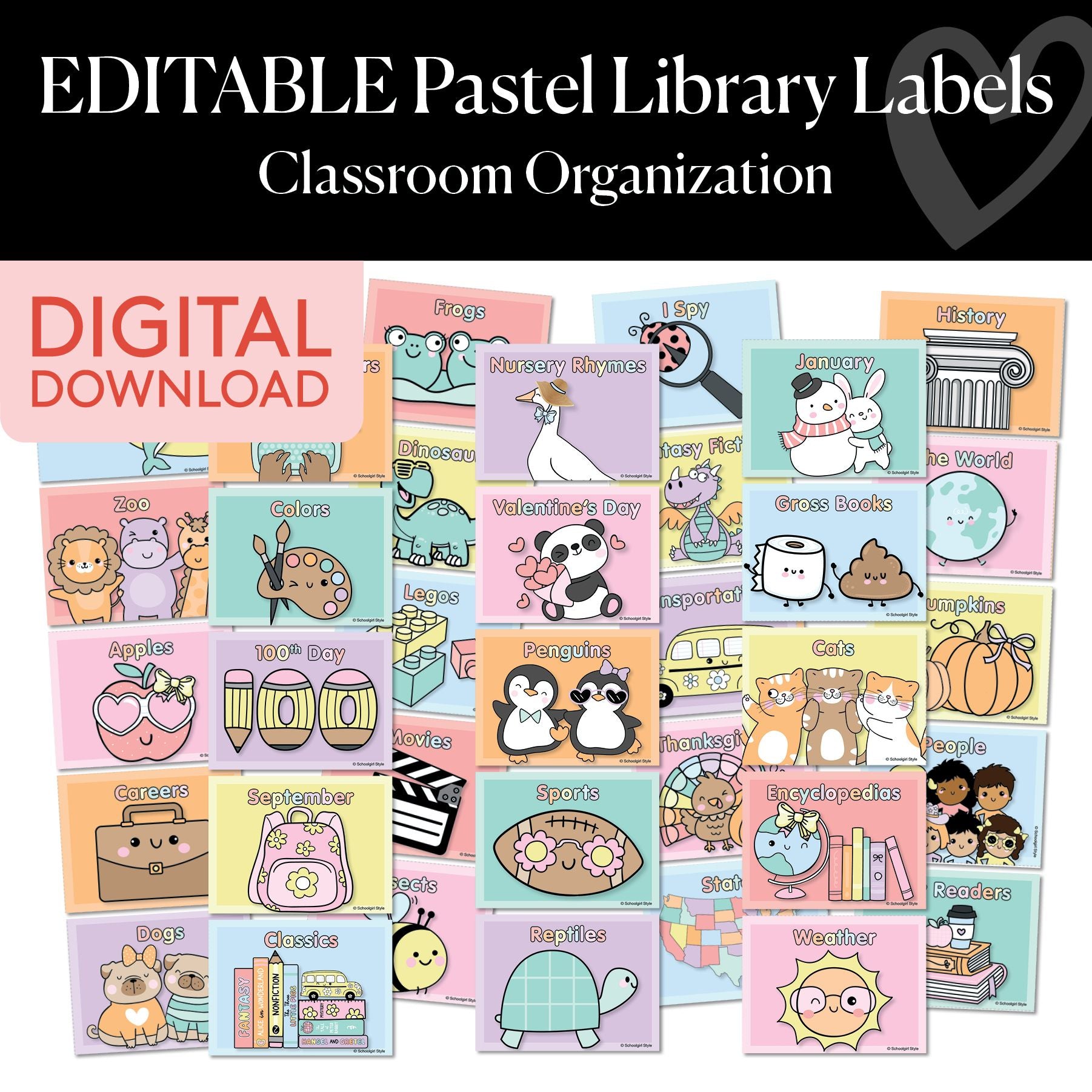 Printable Pastel Classroom Library Labels – Book Bin Labels with Visua ...