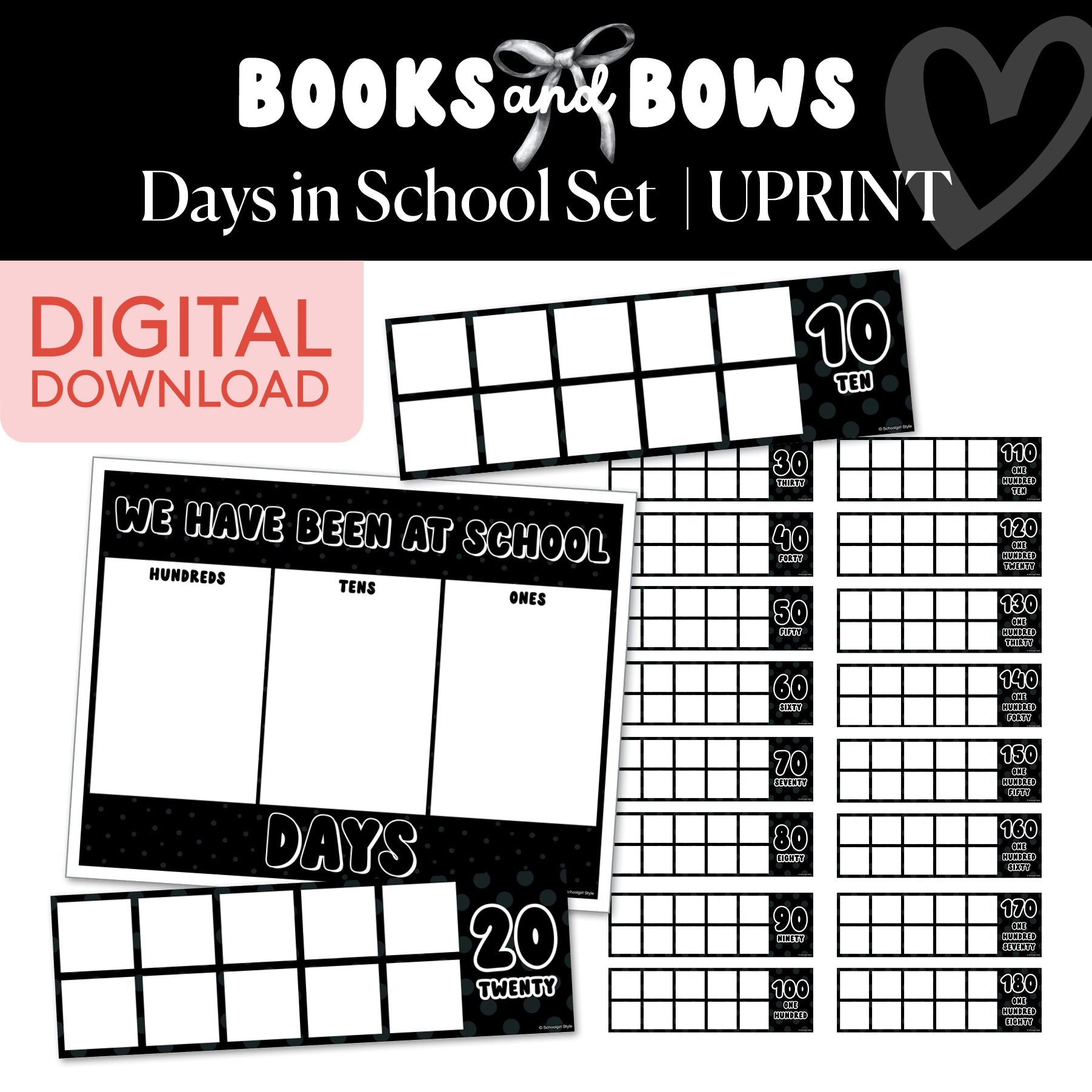 Printable Black and White Days in School Ten Frame Display | Books and ...