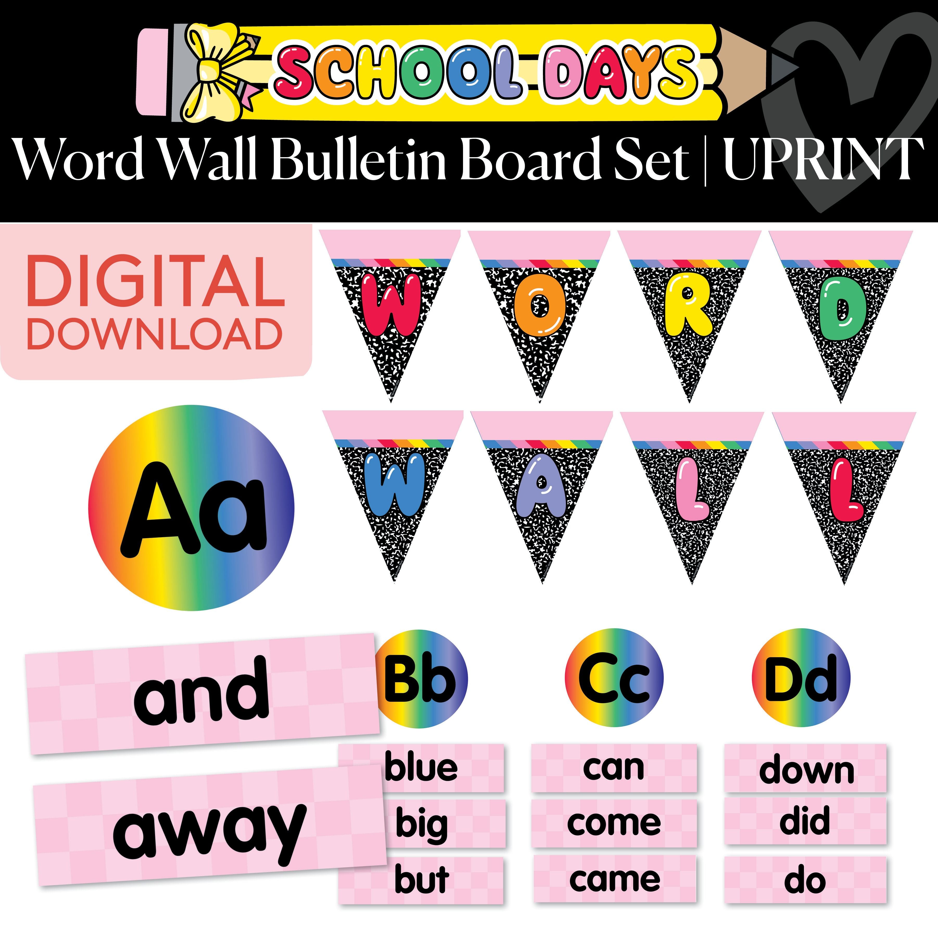 Printable Bright Rainbow Word Wall Bulletin Board Set | School Days ...