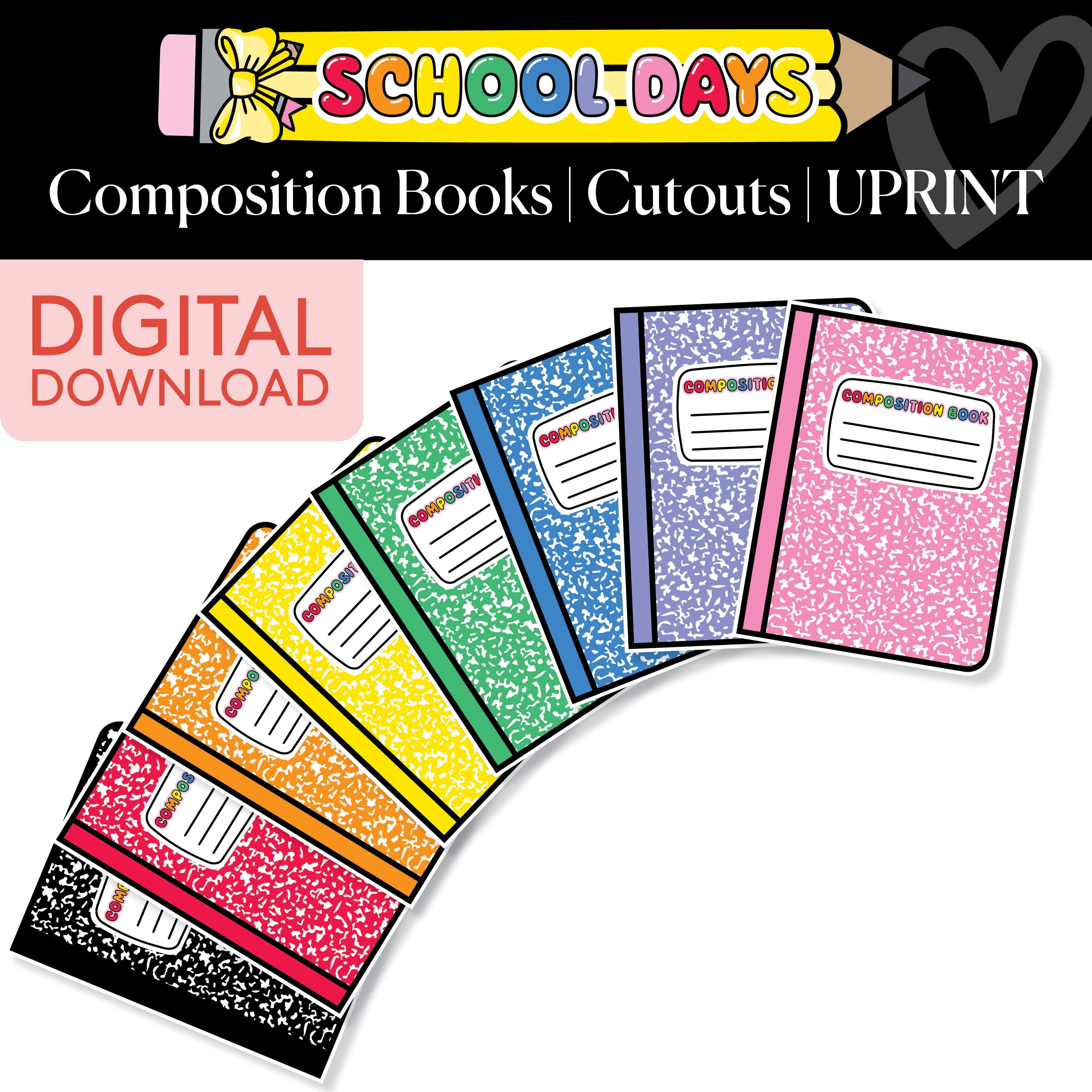 Printable Bright Rainbow Composition Books Bulletin Board Cutouts | Sc ...