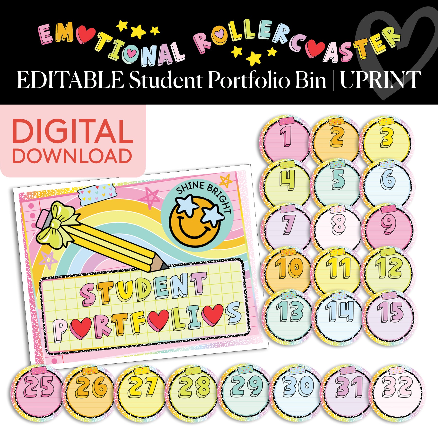 Printable Bright Editable Student Portfolios | Emotional Rollercoaster ...