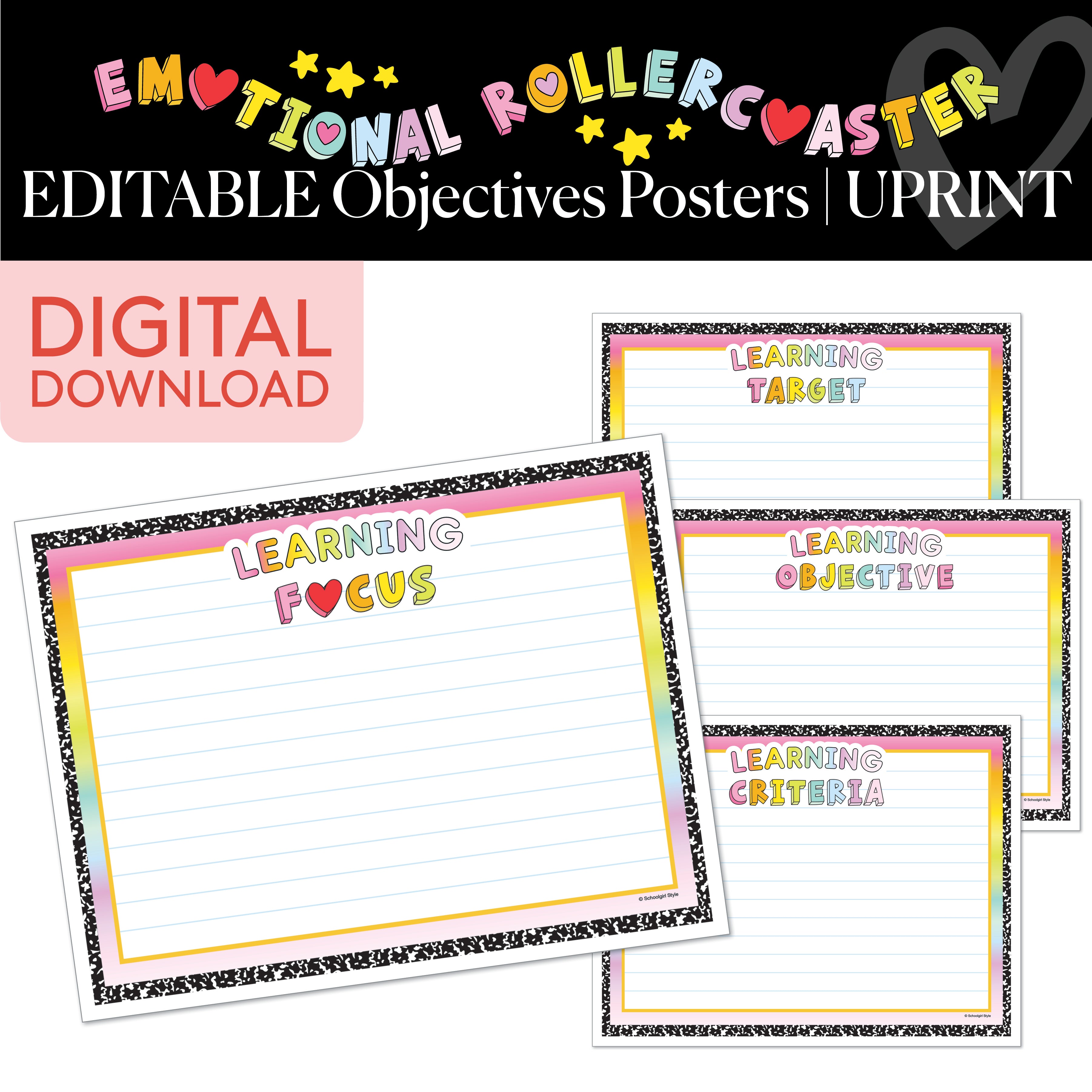 Printable Rainbow Pastel Editable Objectives Posters | Emotional Rolle ...