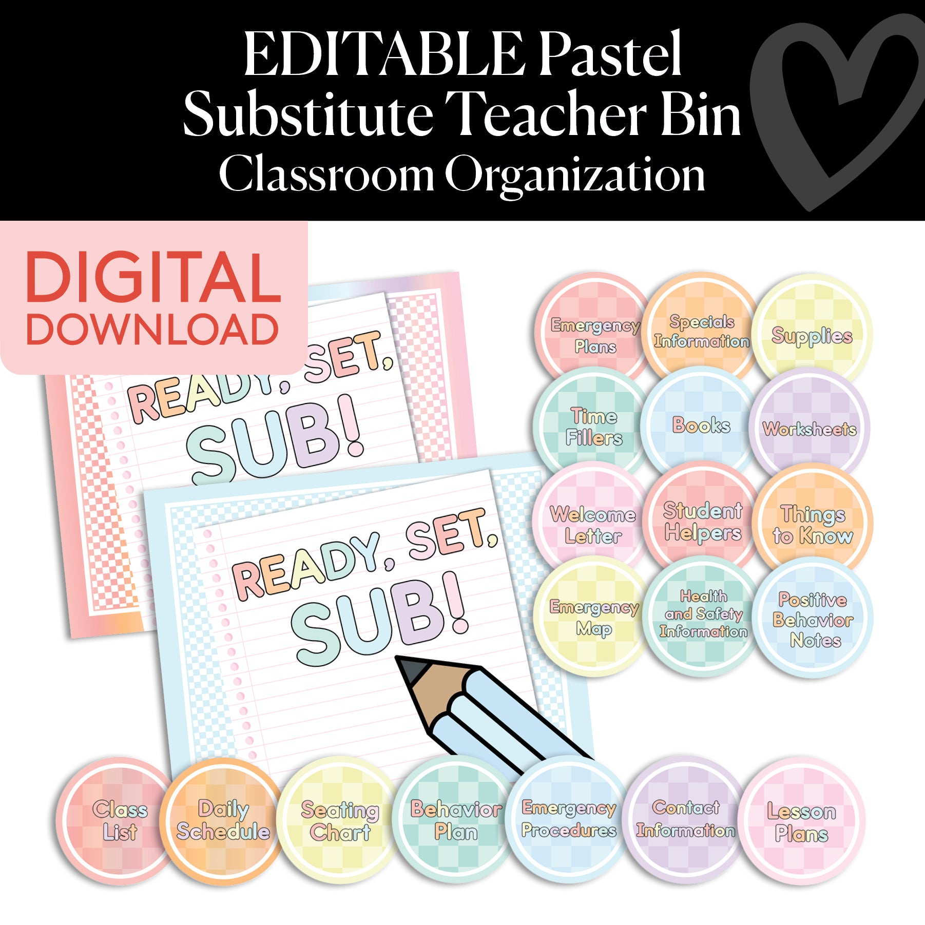 Printable Pastel Editable Substitute Teacher Bin and Forms – Schoolgirl ...