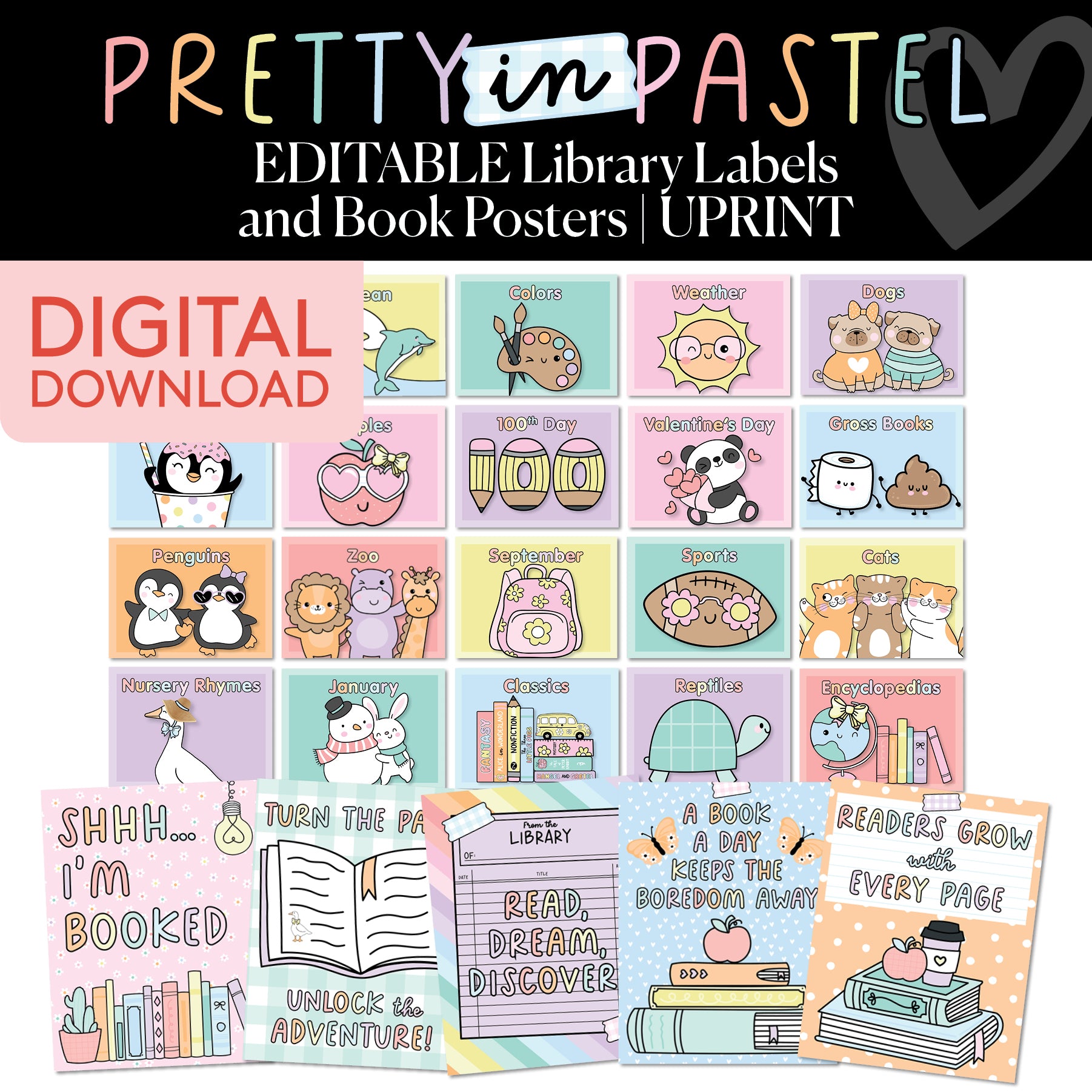 Printable Pastel Classroom Library Labels & Posters – Book Bin Labels ...