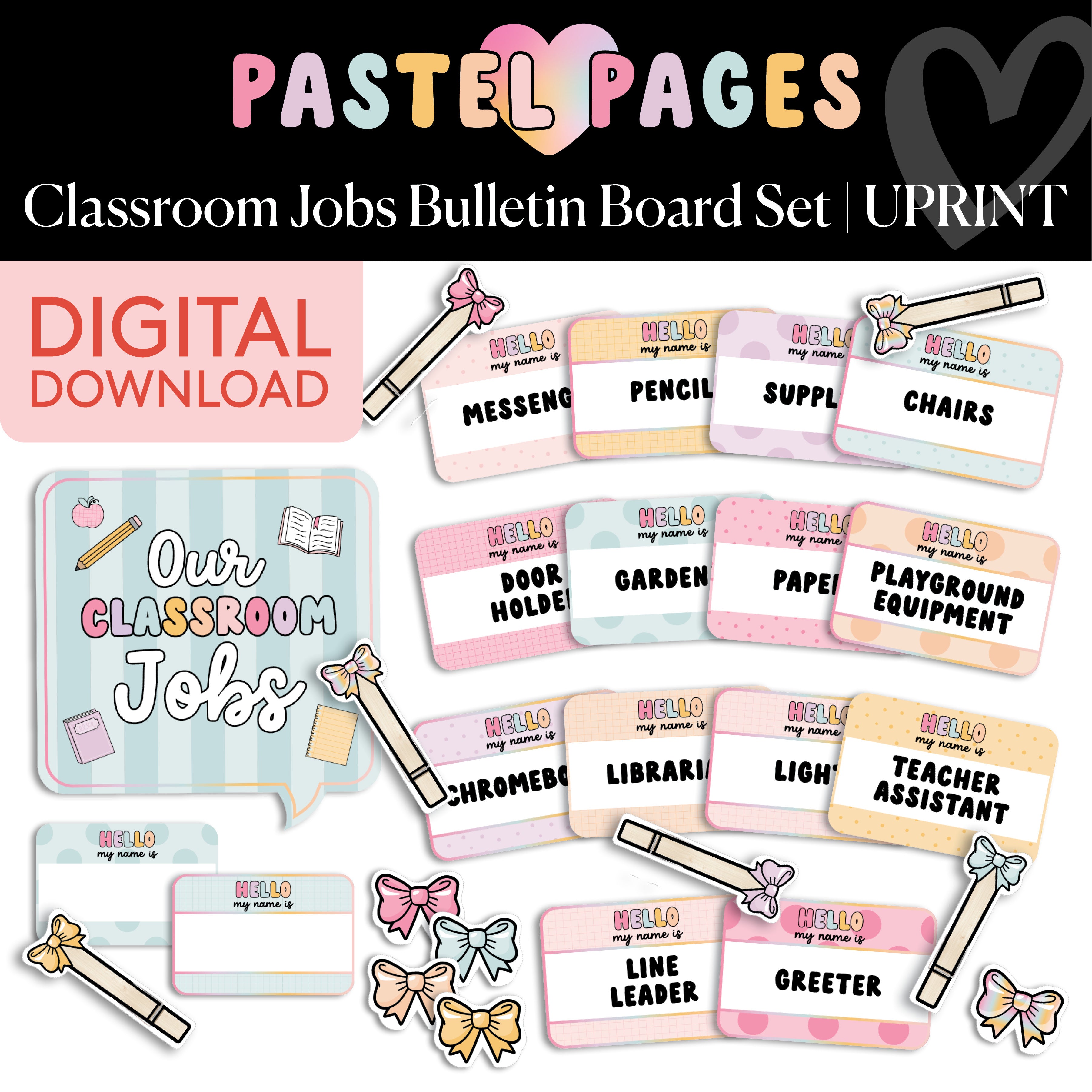 Printable Boho Pastel Classroom Jobs Bulletin Board Set | Pastel Pages ...