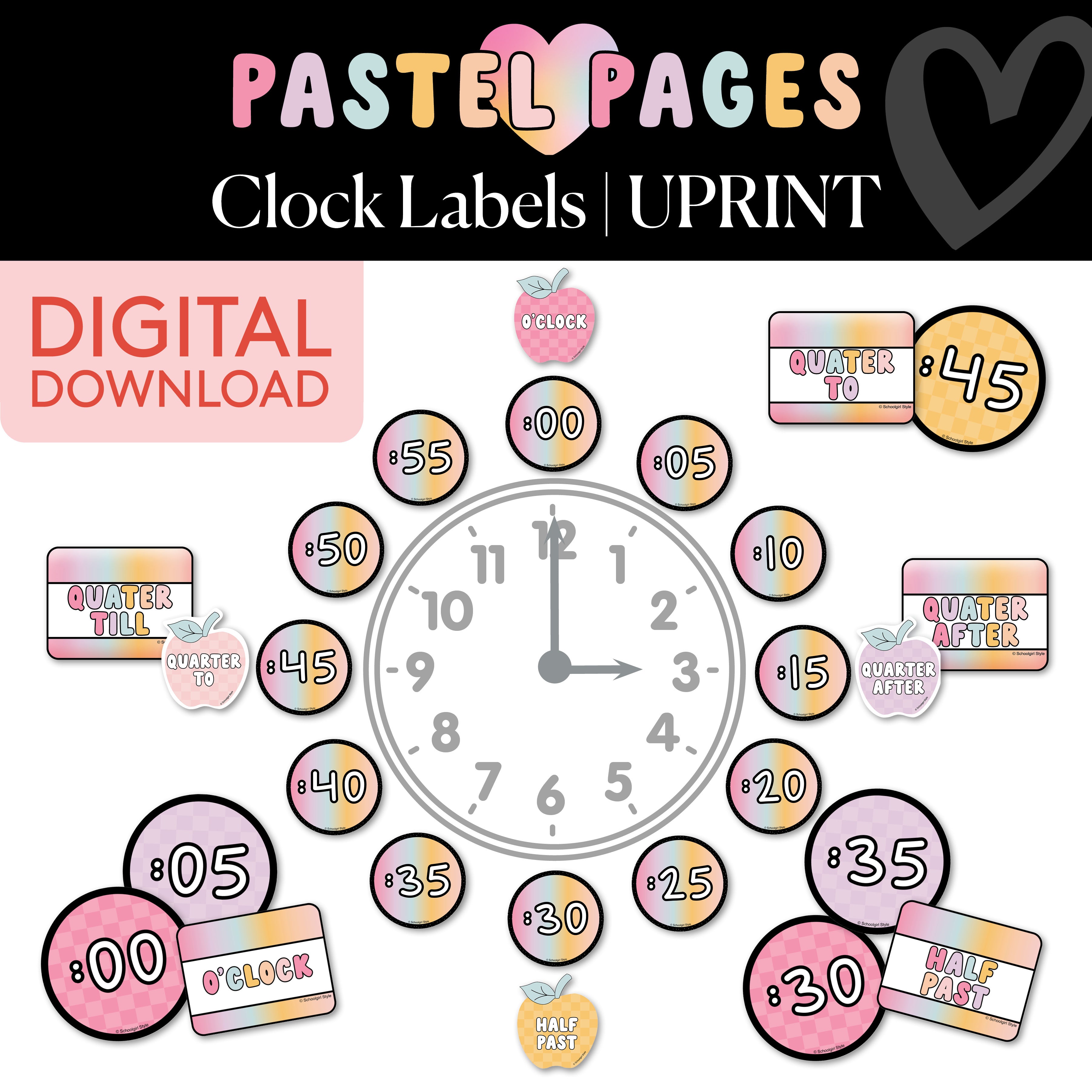 Printable Boho Pastel Clock Labels | Pastel Pages – Schoolgirl Style