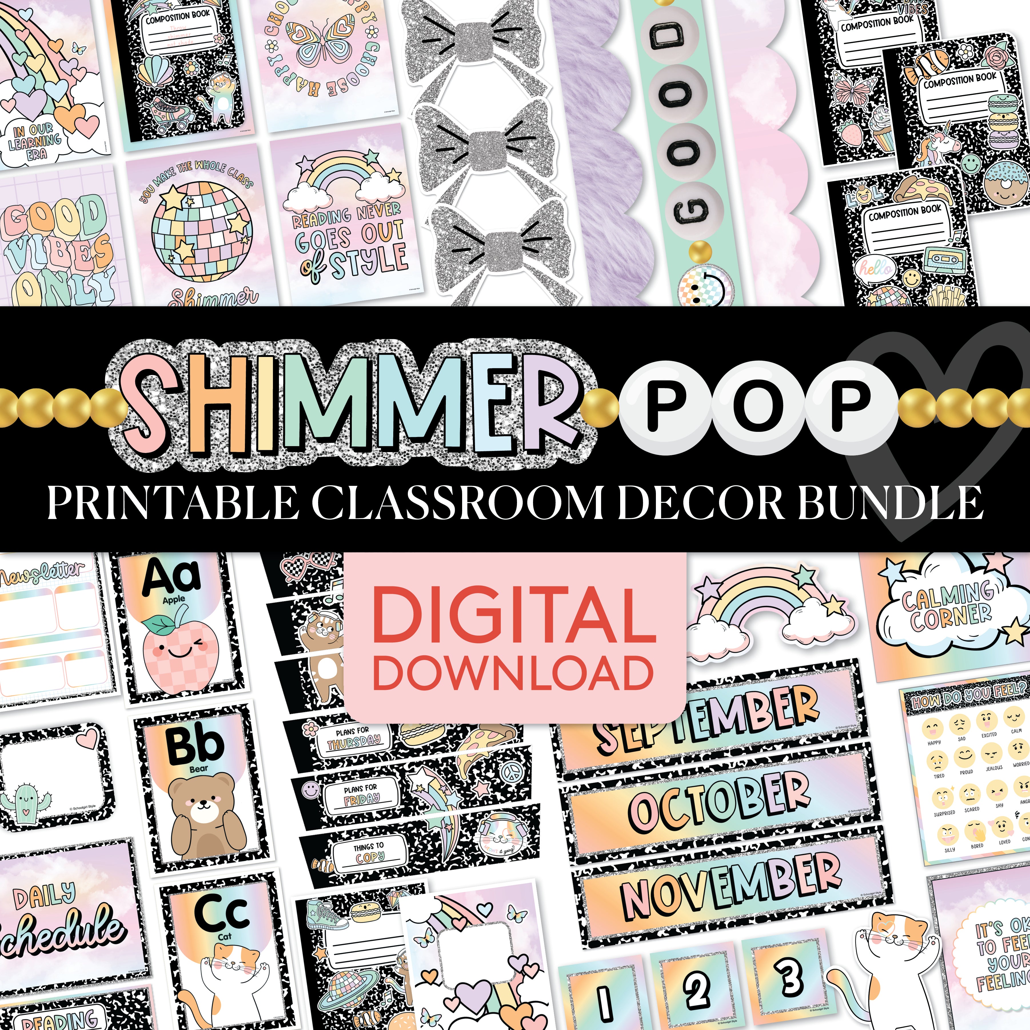 Shimmer Pop Full Printable Classroom Decor Bundle – Schoolgirl Style