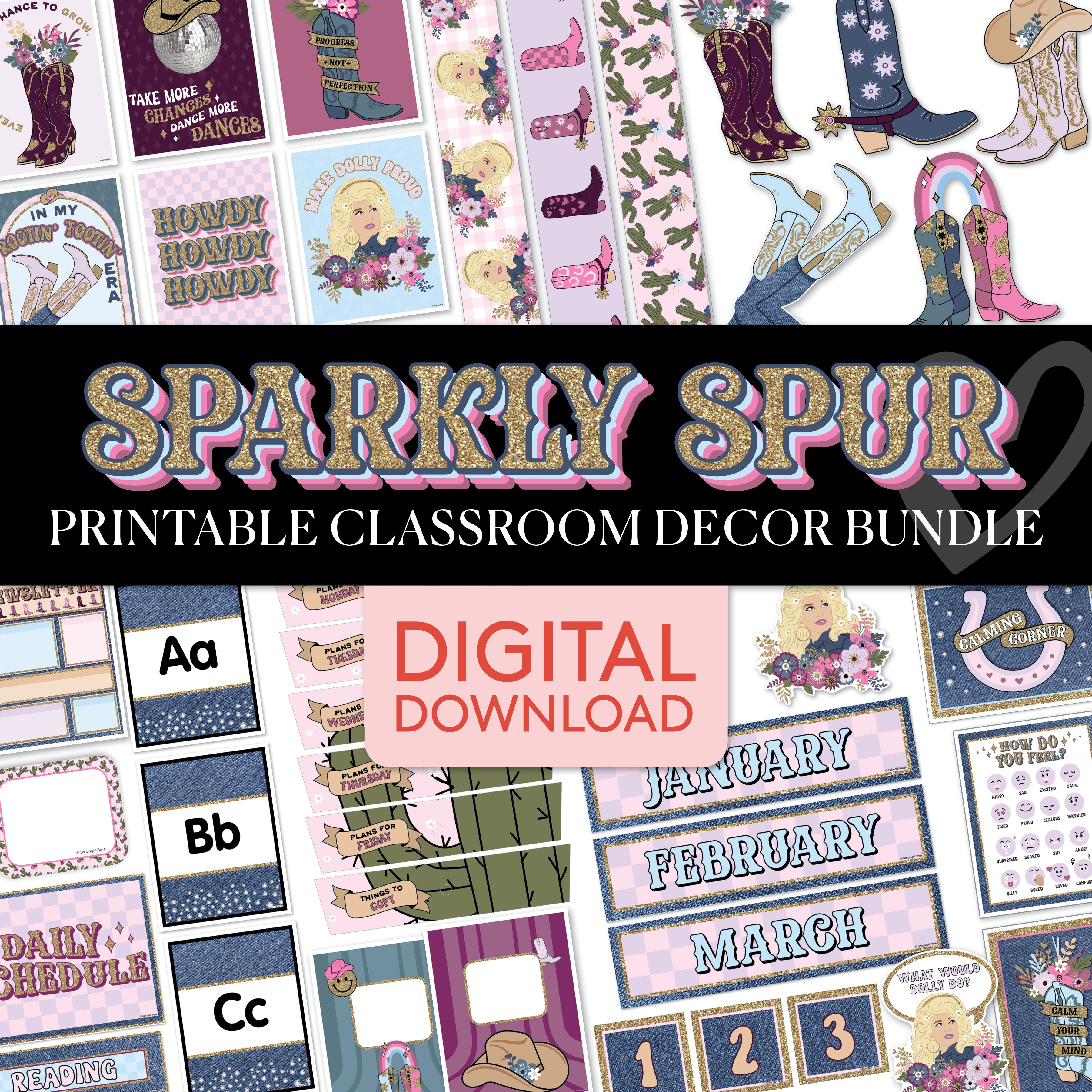 Sparkly Spur Full Printable Classroom Decor Bundle – Schoolgirl Style