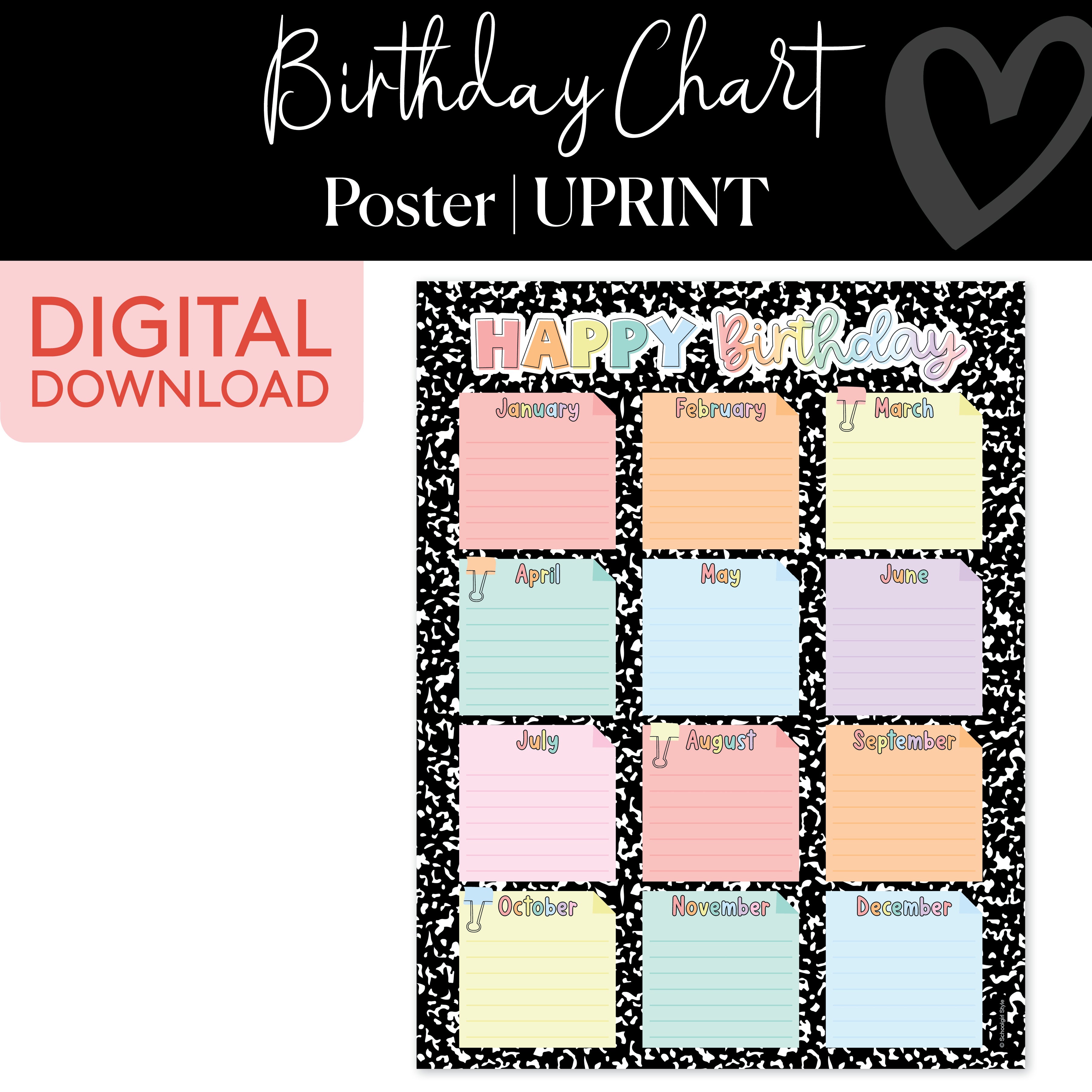 Birthday Chart | Classroom Posters | Saved By The Pastel | Printable C ...