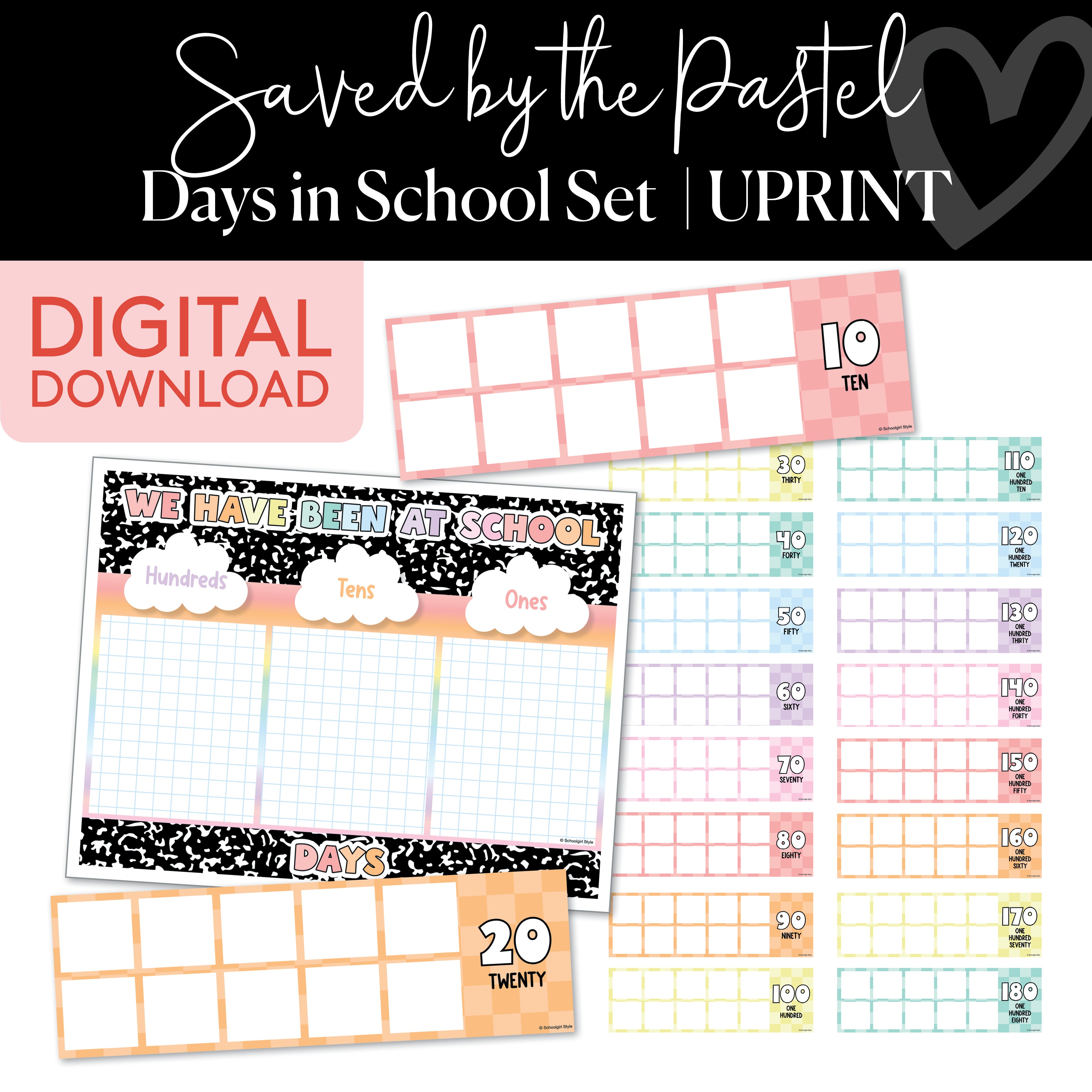 Days In School Chart | Saved By The Pastel | Printable Classroom Decor ...