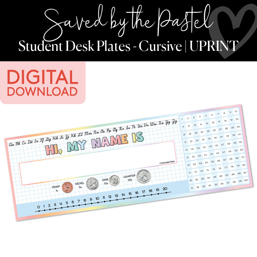 Desk Plates with Cursive | Saved By The Pastel | Printable Classroom D ...