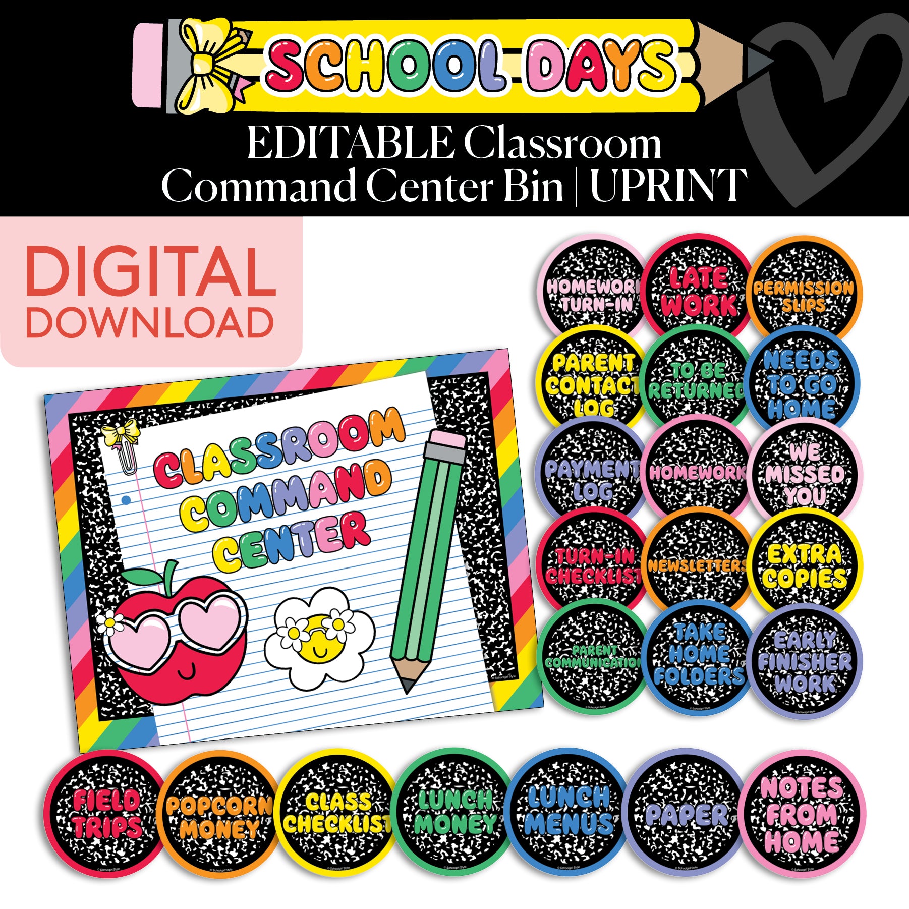 Printable Rainbow Command Center Classroom Bin | School Days ...
