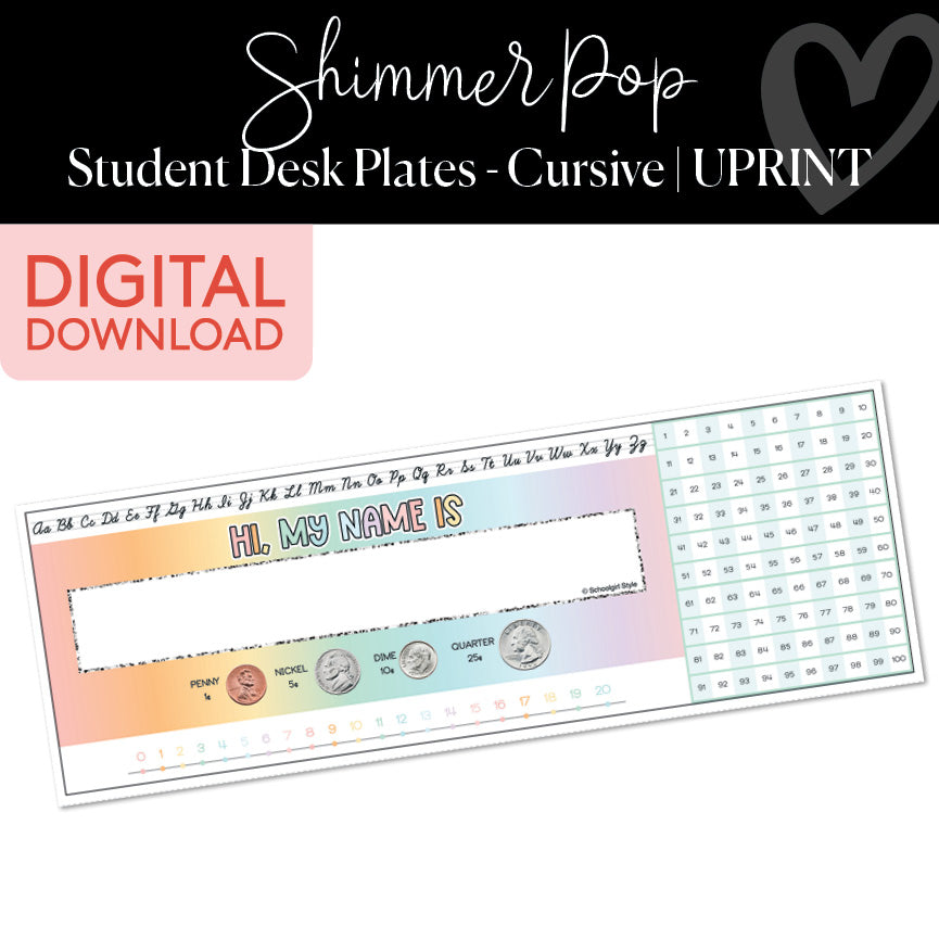 Desk Plates with Cursive | Shimmer Pop | Printable Classroom Decor | S ...