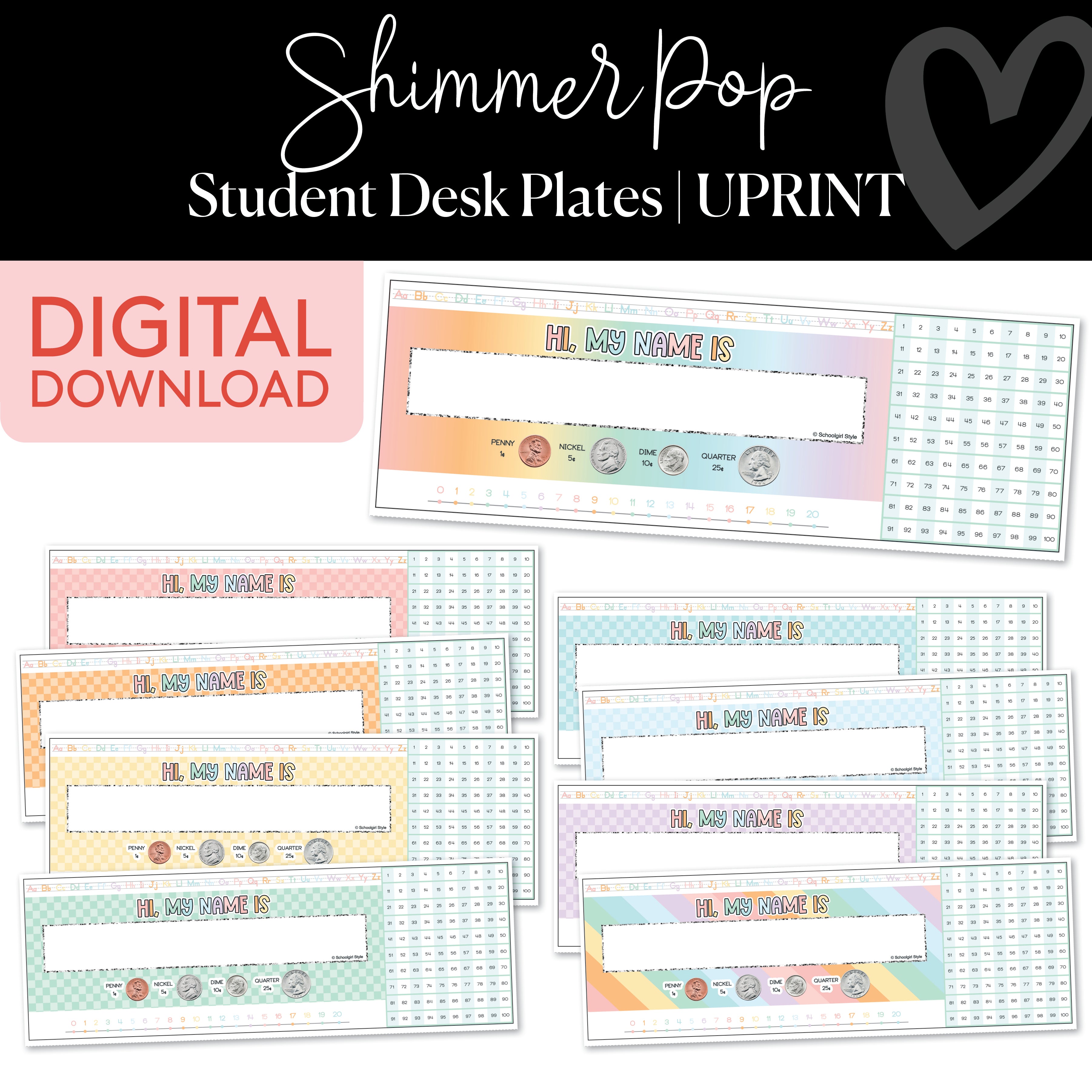 Deskplates | Shimmer Pop | Printable Classroom Decor | Schoolgirl Styl ...