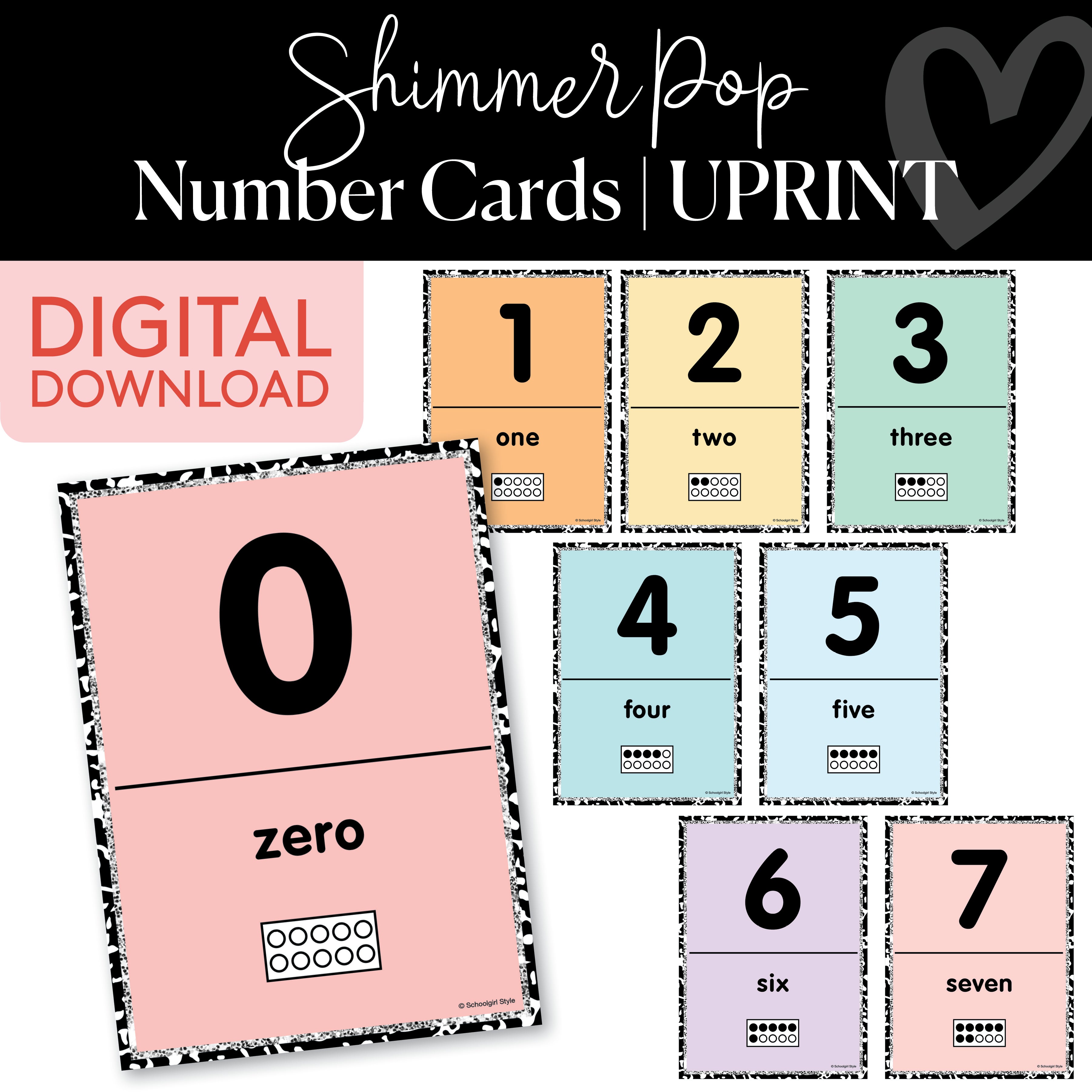 Number Cards | Shimmer Pop | Printable Classroom Decor | Schoolgirl St ...