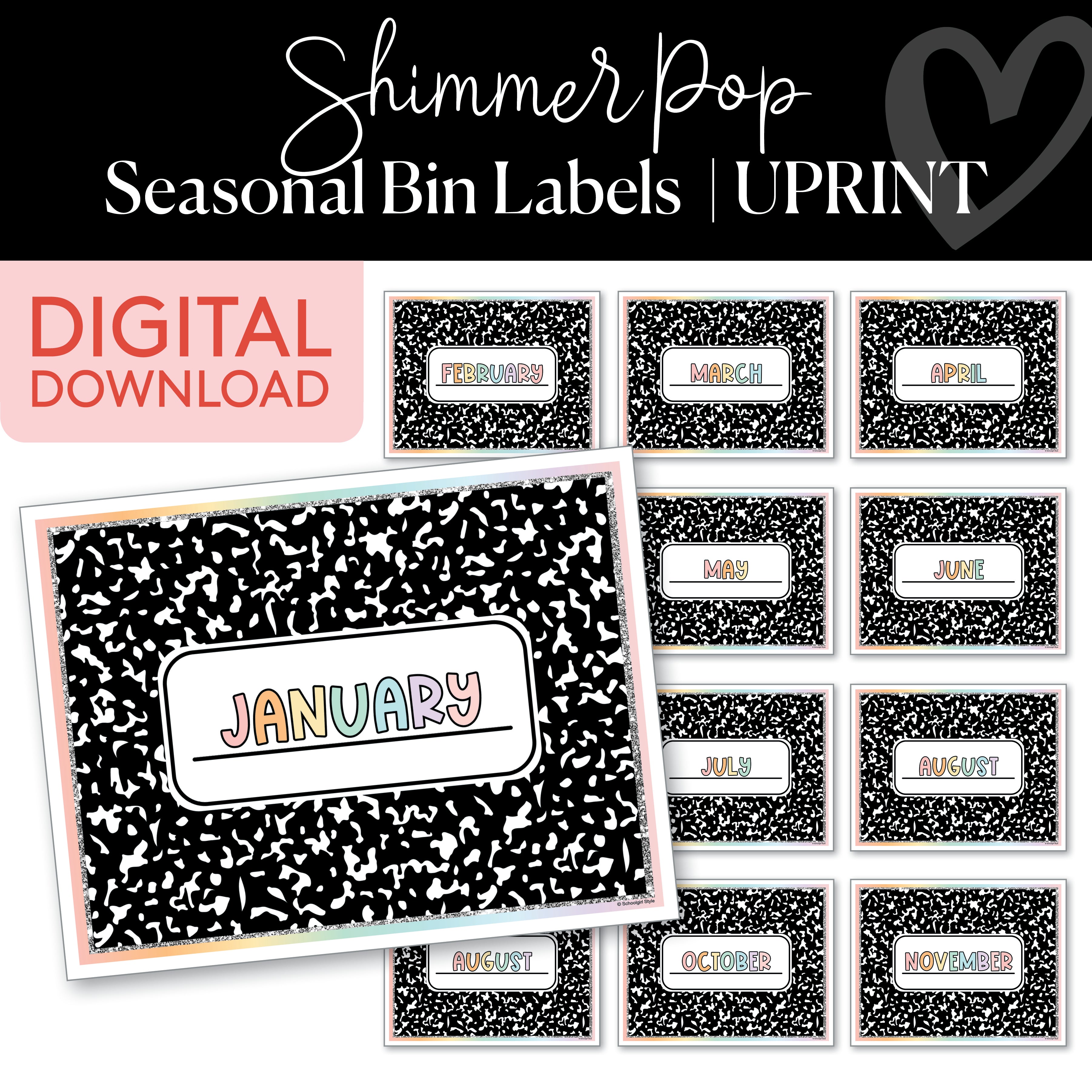 Seasonal Bins | Shimmer Pop | Printable Classroom Decor | Schoolgirl S ...